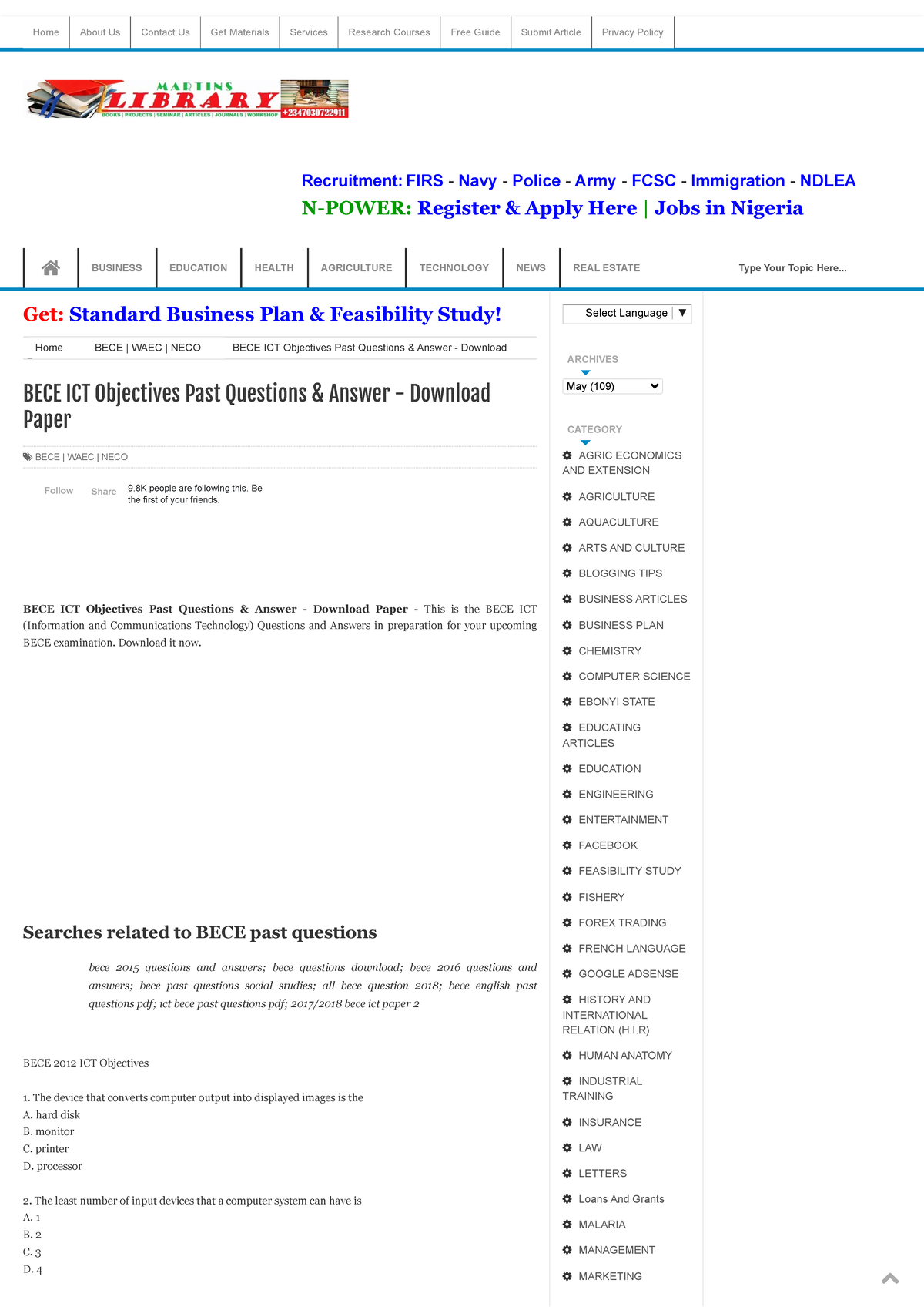 BECE ICT Objectives Past Questions & Answer - Home About Us Contact Us ...