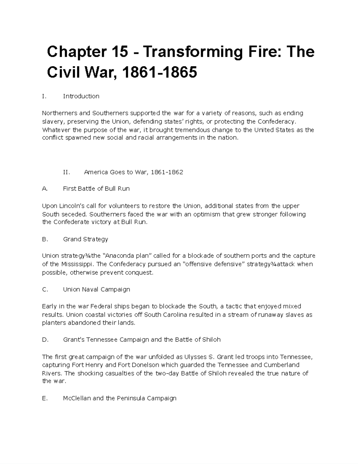 Chapter 15 - Transforming Fire- The Civil War, 1861-1865 - Chapter 15 ...
