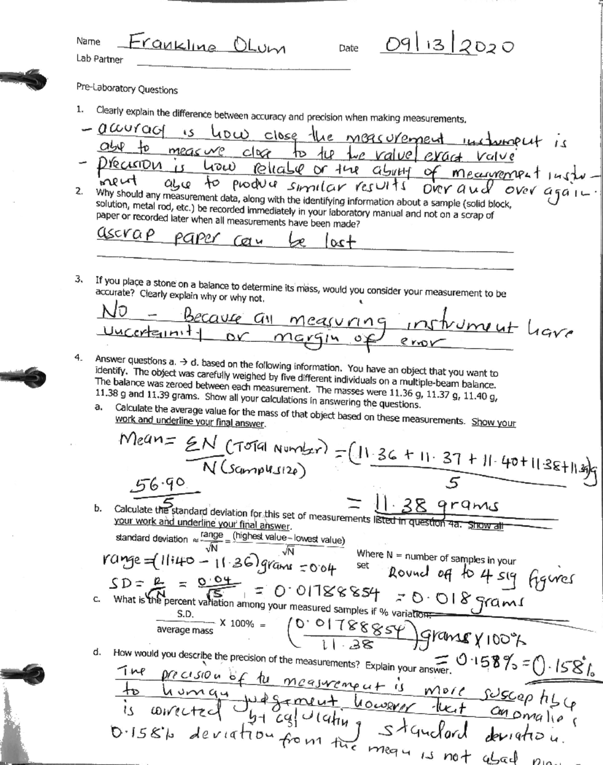 Chem 1010 Lab 3 Report - CHEM 1010 - Studocu