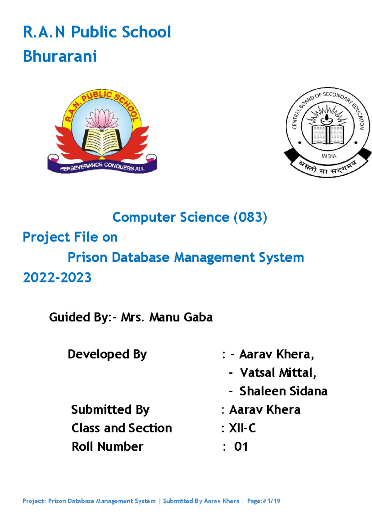 CS Project - R.A Public School Bhurarani Computer Science (083) Project ...