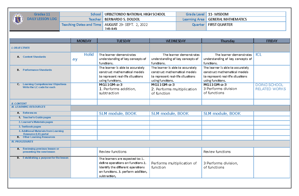 2. DLP- template gen math - Copy - Copy - Grades 11 DAILY LESSON LOG ...