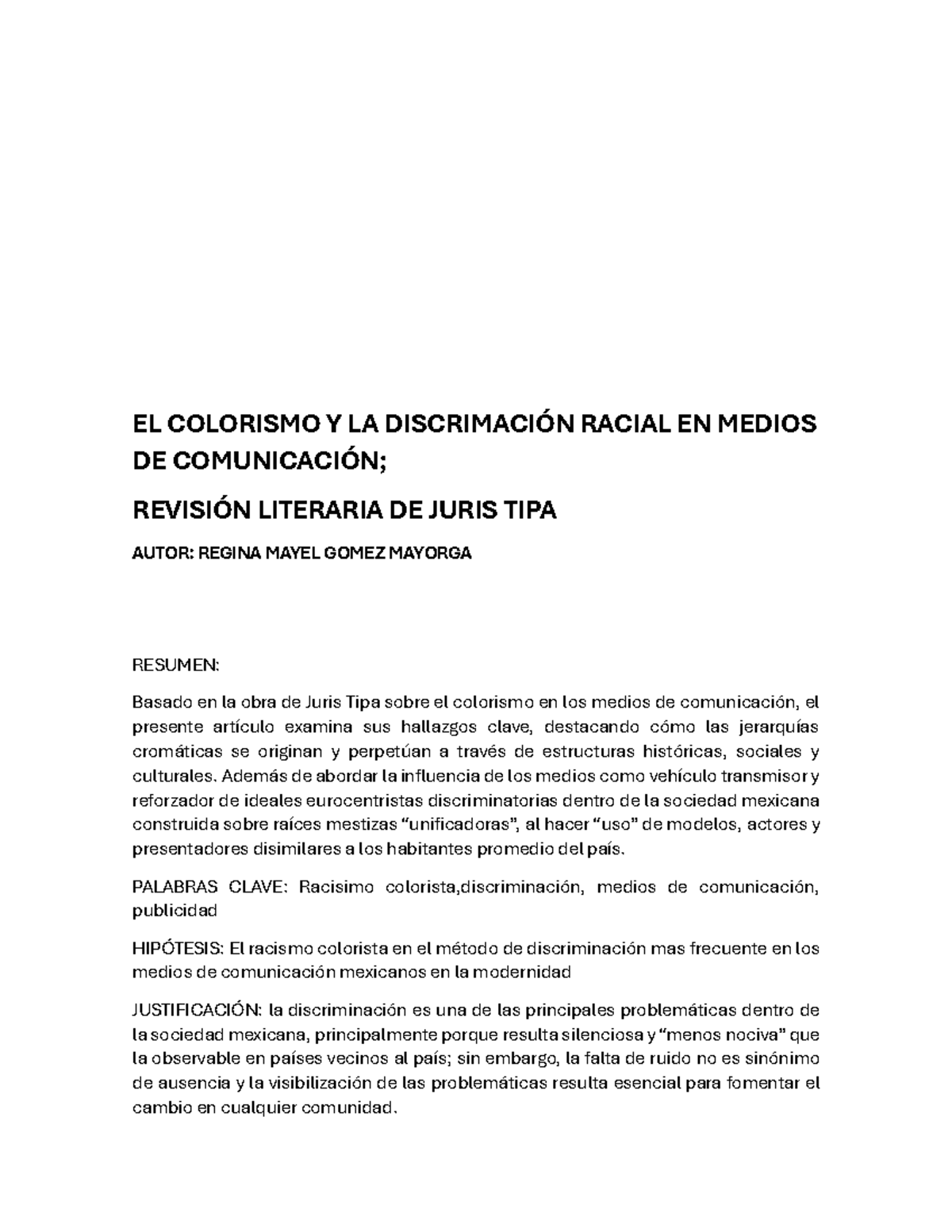 Articulo psicologia social Colorismo - EL COLORISMO Y LA DISCRIMACIÓN ...