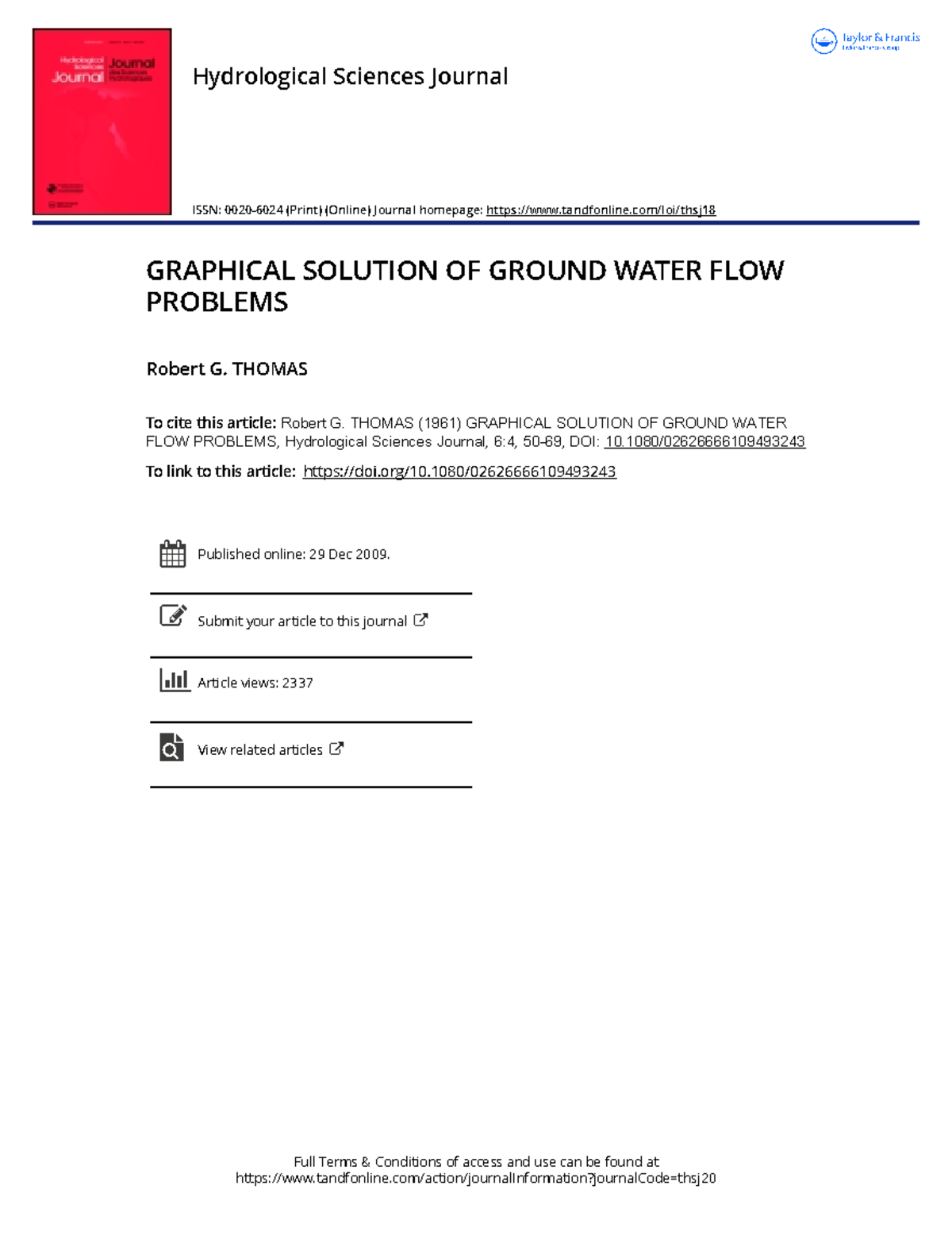 Graphical Solution OF Ground Water FLOW Problems - Hydrology and Water ...