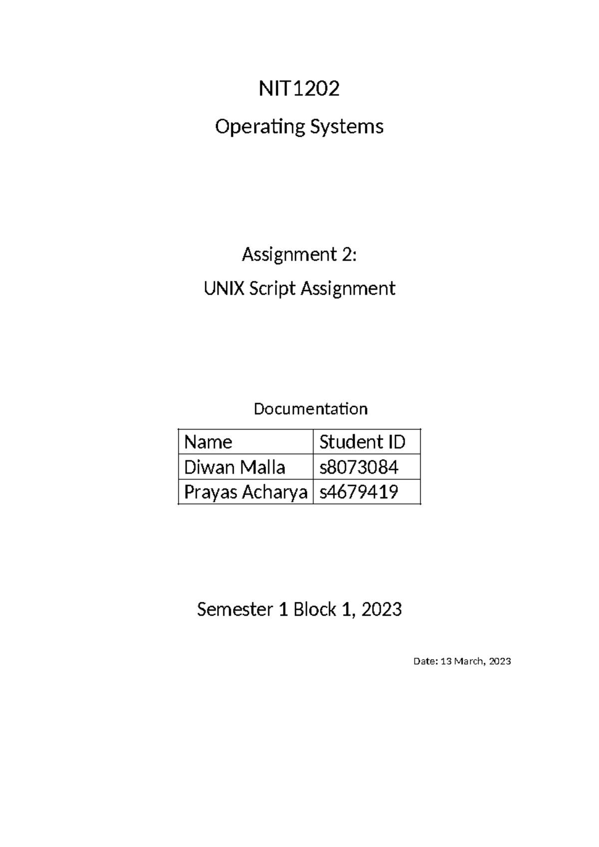 Assignment 2 Documentation - NIT Operating Systems Assignment 2: UNIX Script Assignment - Studocu
