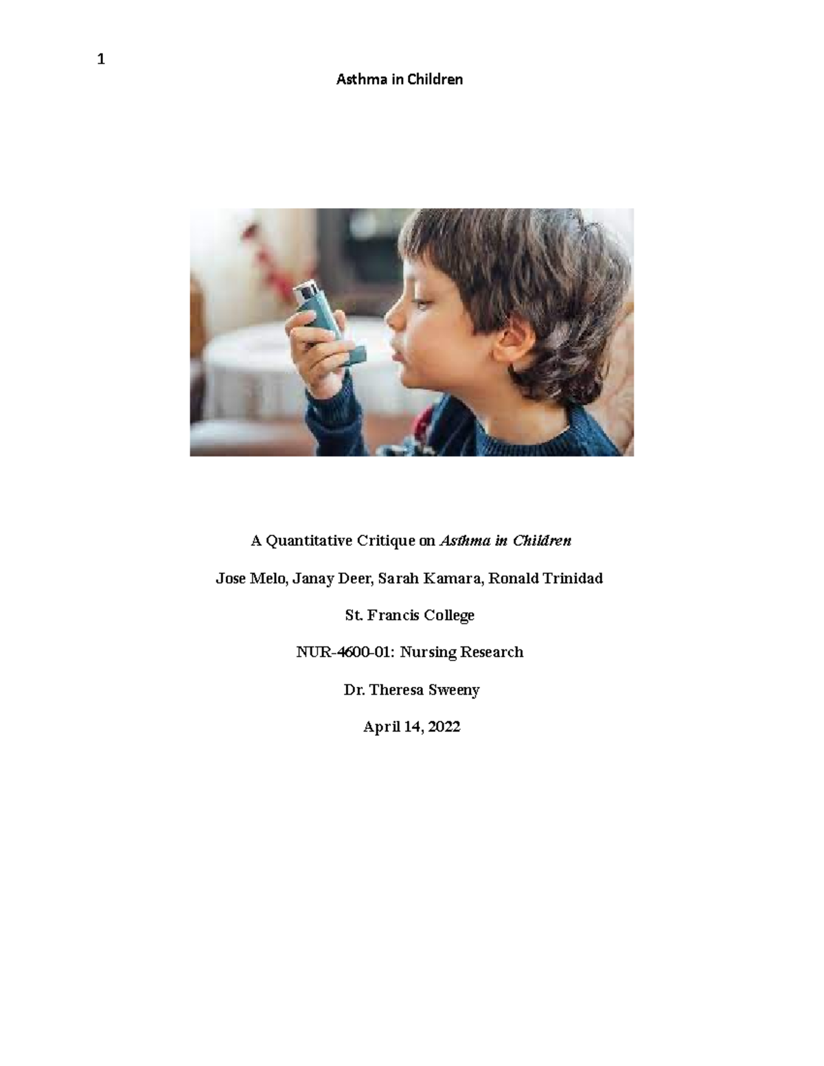 Asthma in children-1 copy - Asthma in Children A Quantitative Critique ...