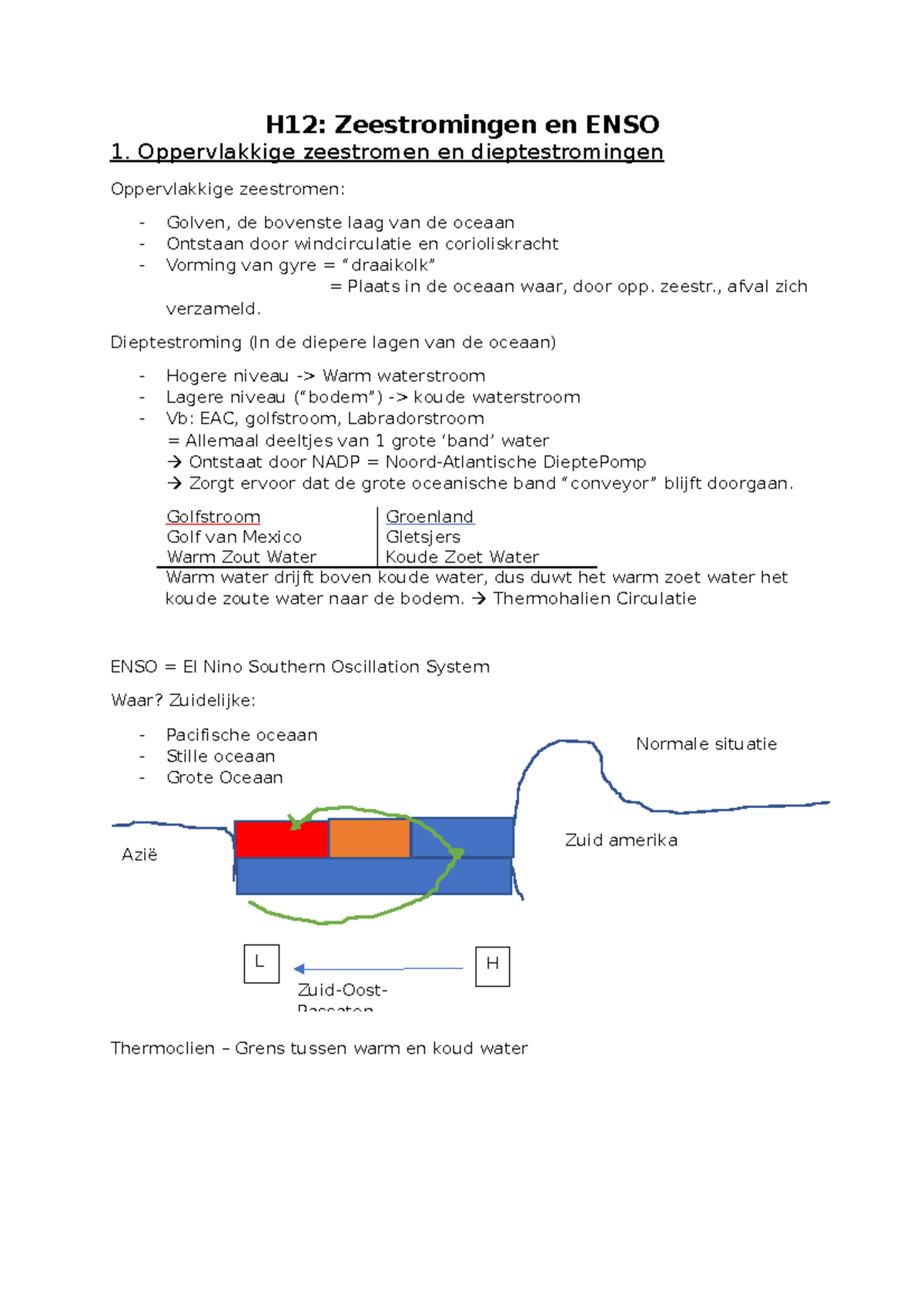 Zeestromingen en ENSO - Cursus - H12: Zeestromingen en ENSO 1. Oppervlakkige zeestromen en - Studocu