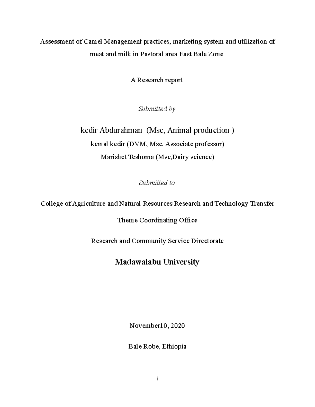 Assessment of camel management practices final forsubmition ...