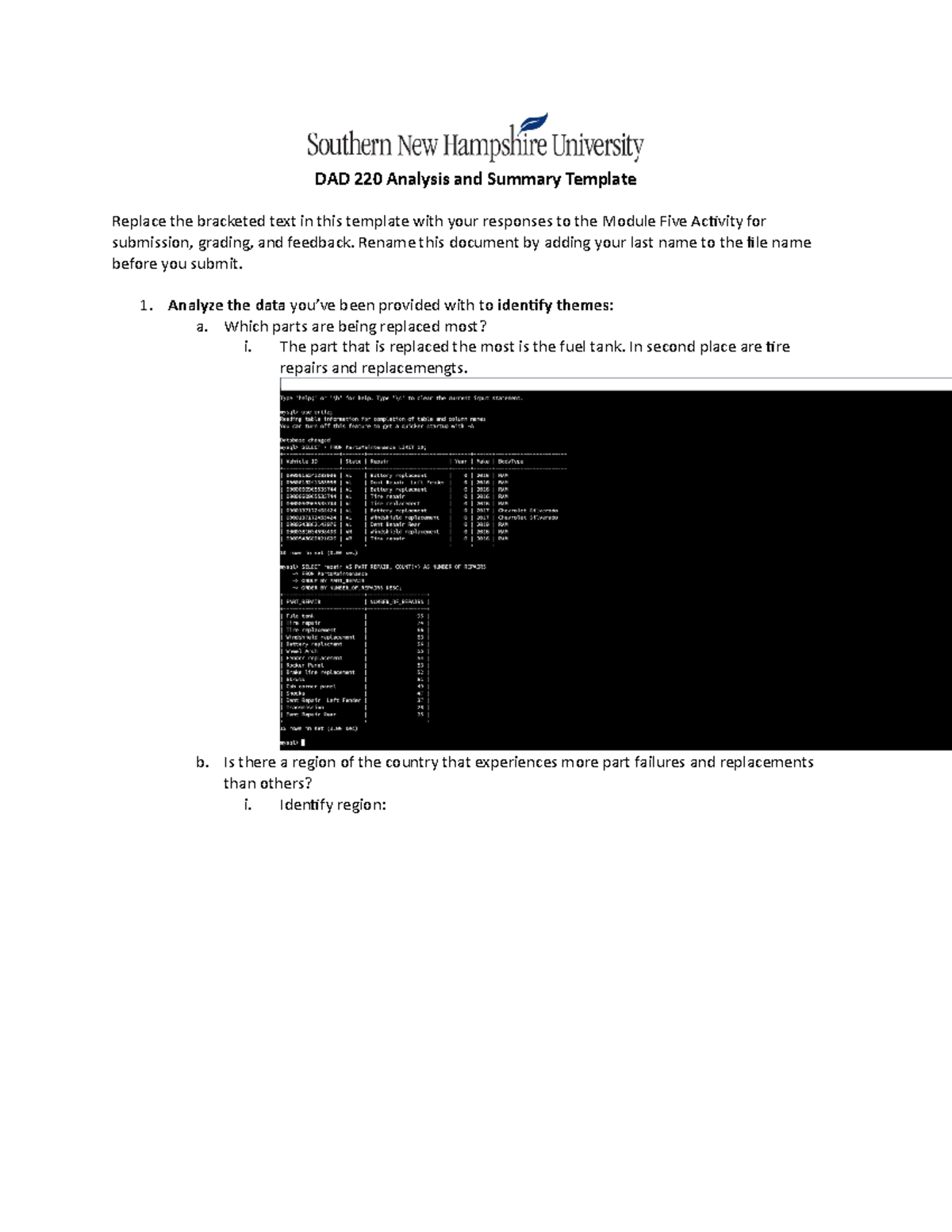 DAD 220 Analysis and Summary Template Ortiz - DAD-220 - SNHU - Studocu