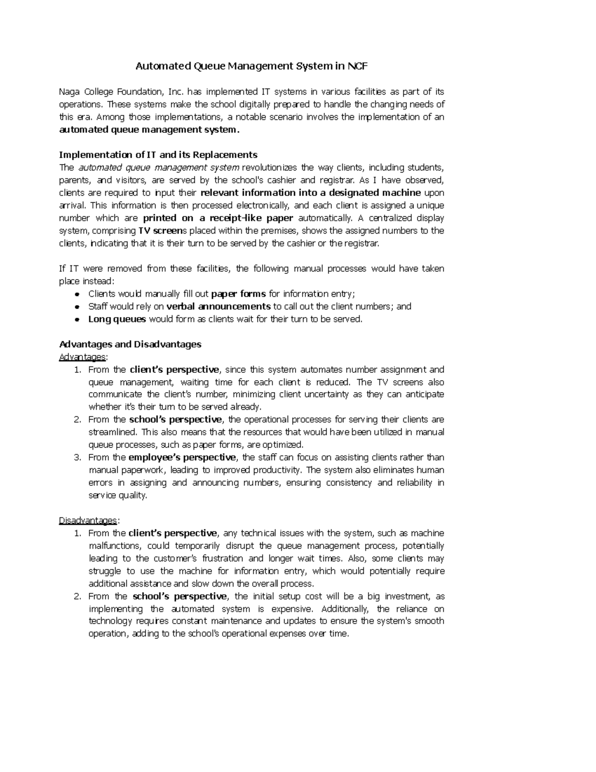 Implemented IT System in School - Automated Queue Management System in ...