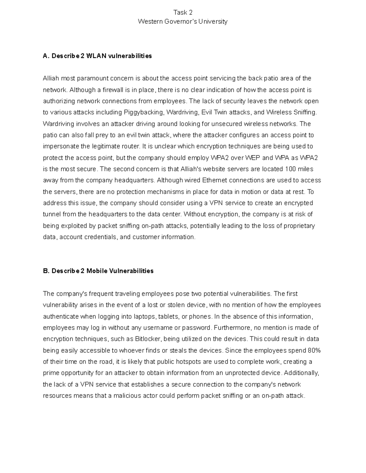 C844 Task 2 - Passed first try rehash immediately - Western Governor’s University A. Describe 2 ...