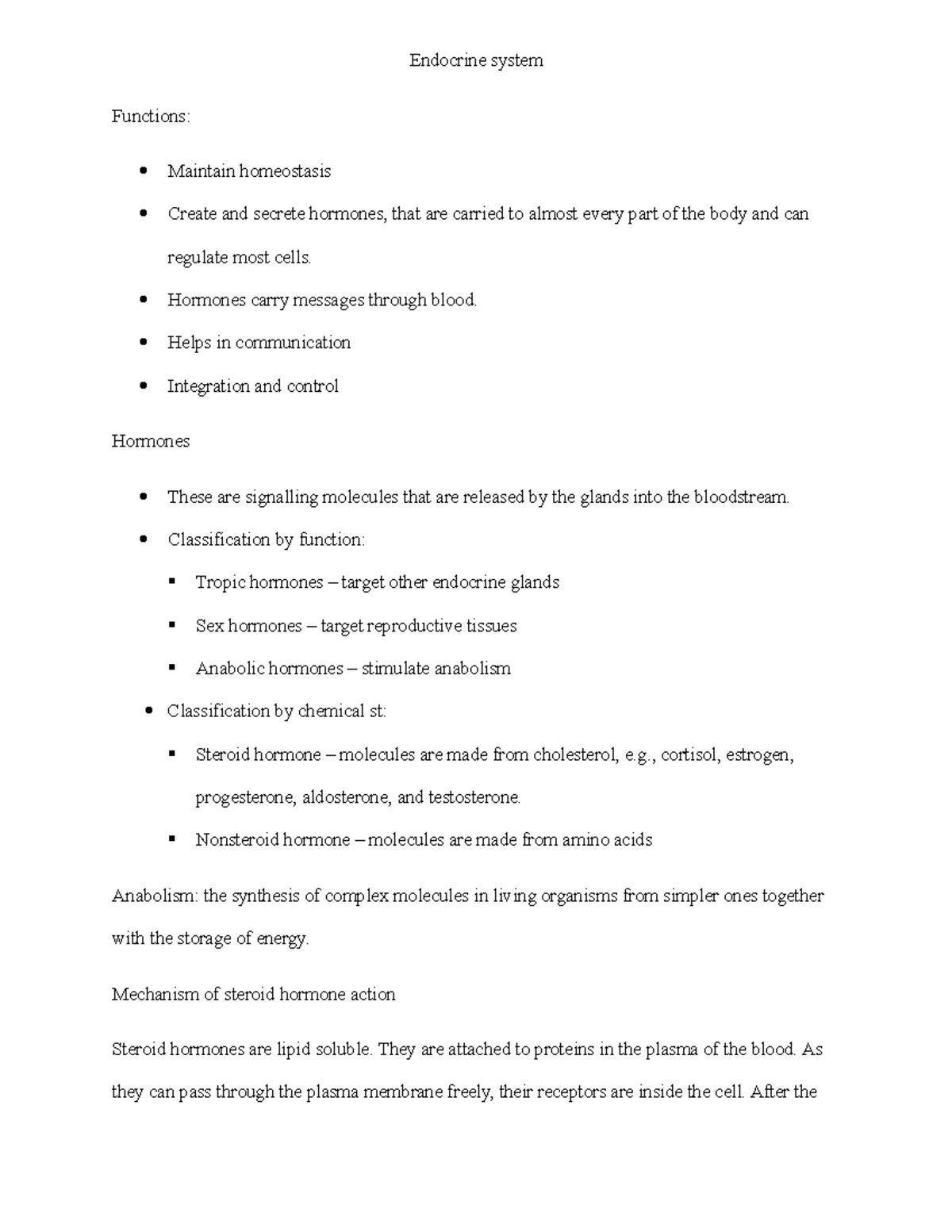 A&P2 quiz 1 - Anatomy quiz 1 notes - Endocrine system Functions ...