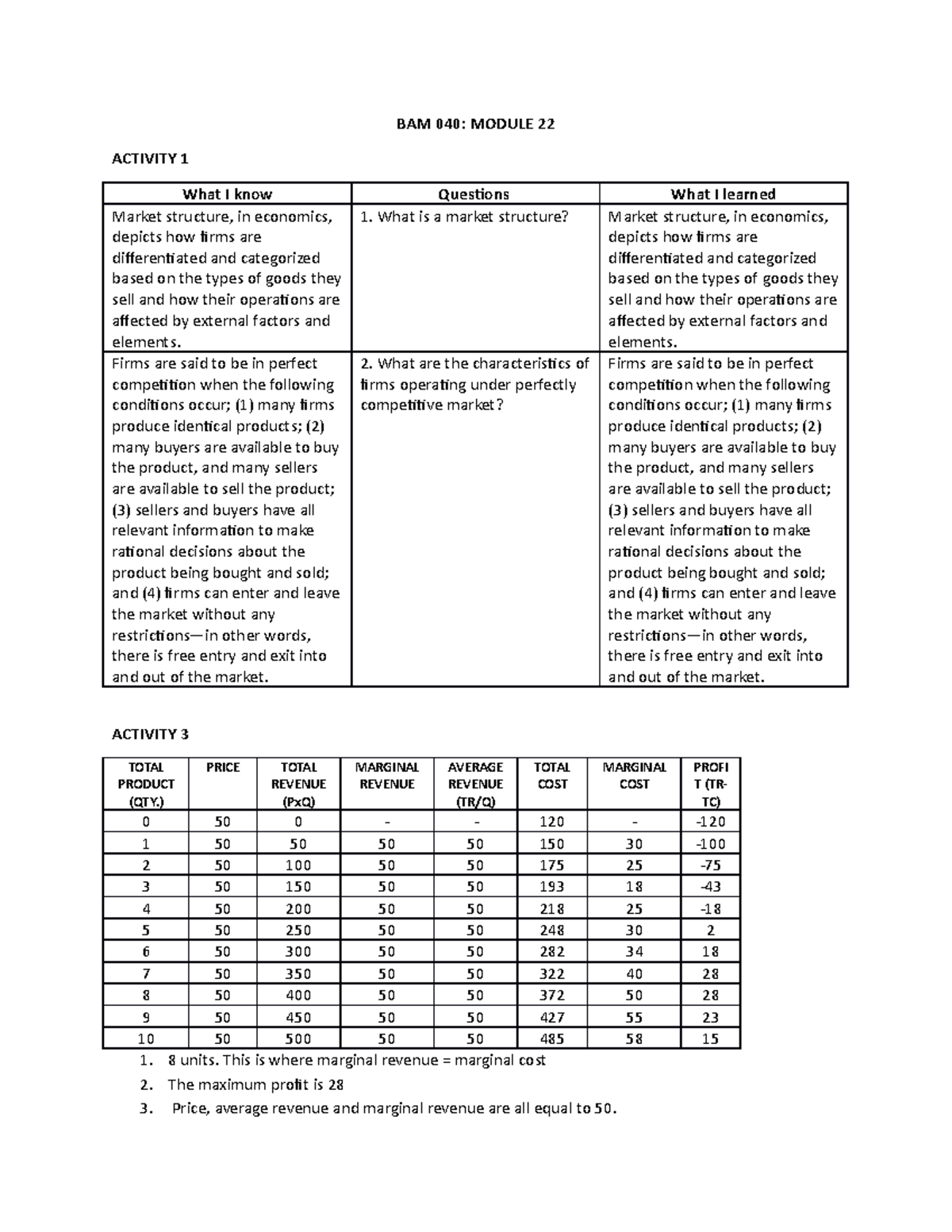 BAM 040 - Module 22 - BAM 040: MODULE 22 ACTIVITY 1 What I know ...