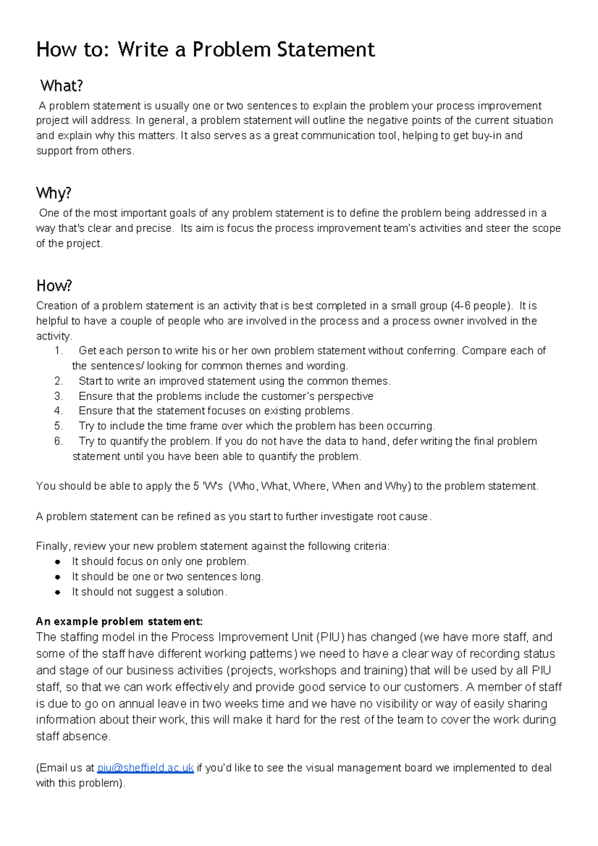Howto Writea Problem Statement - How to: Write a Problem Statement What? - Studocu