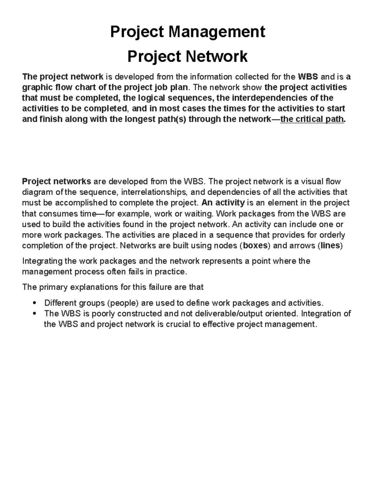 Project Network - Project Management Project Network The project ...