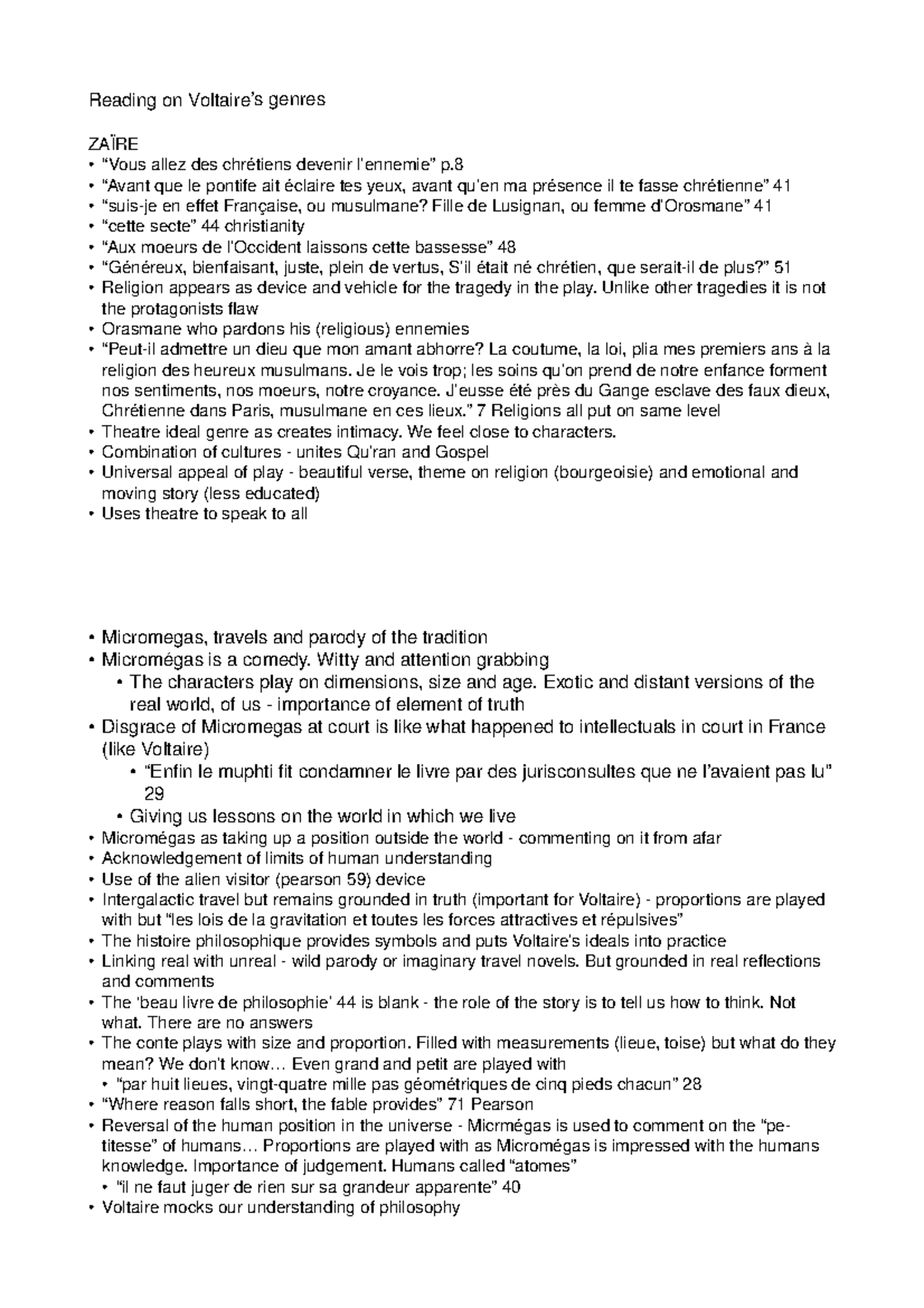 Voltaire Genres reading - Reading on Voltaire’s genres ZAÏRE • “Vous ...