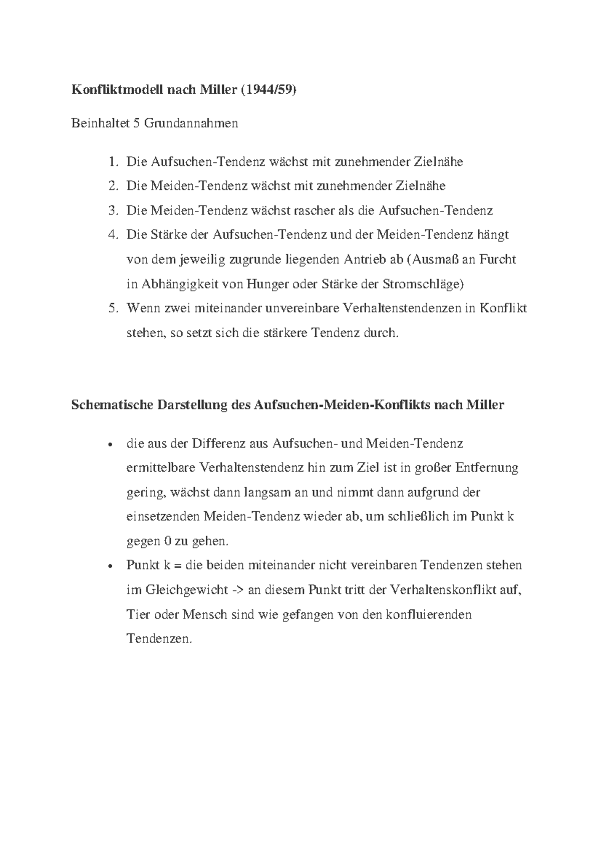 Konfliktmodell nach Miller - Schematische Darstellung des Aufsuchen ...