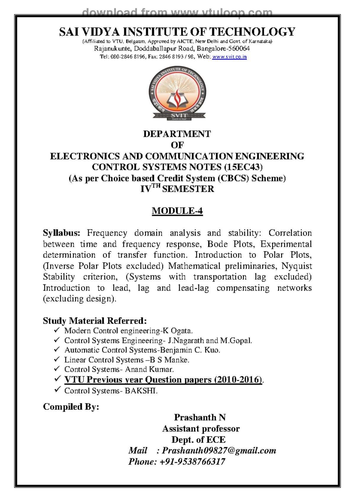BEC 402 VTU Control systems Module 4 Notes - SAI VIDYA INSTITUTE OF ...
