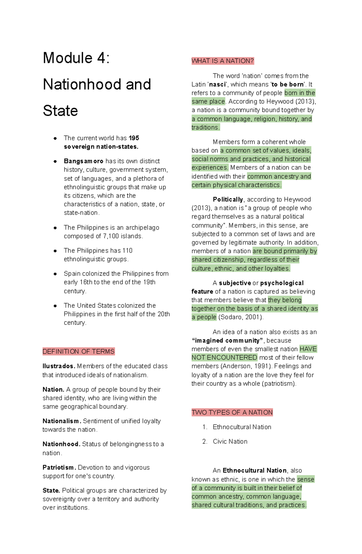 UCSP Q2M4 Reviewer - Module 4: Nationhood and State The current world ...