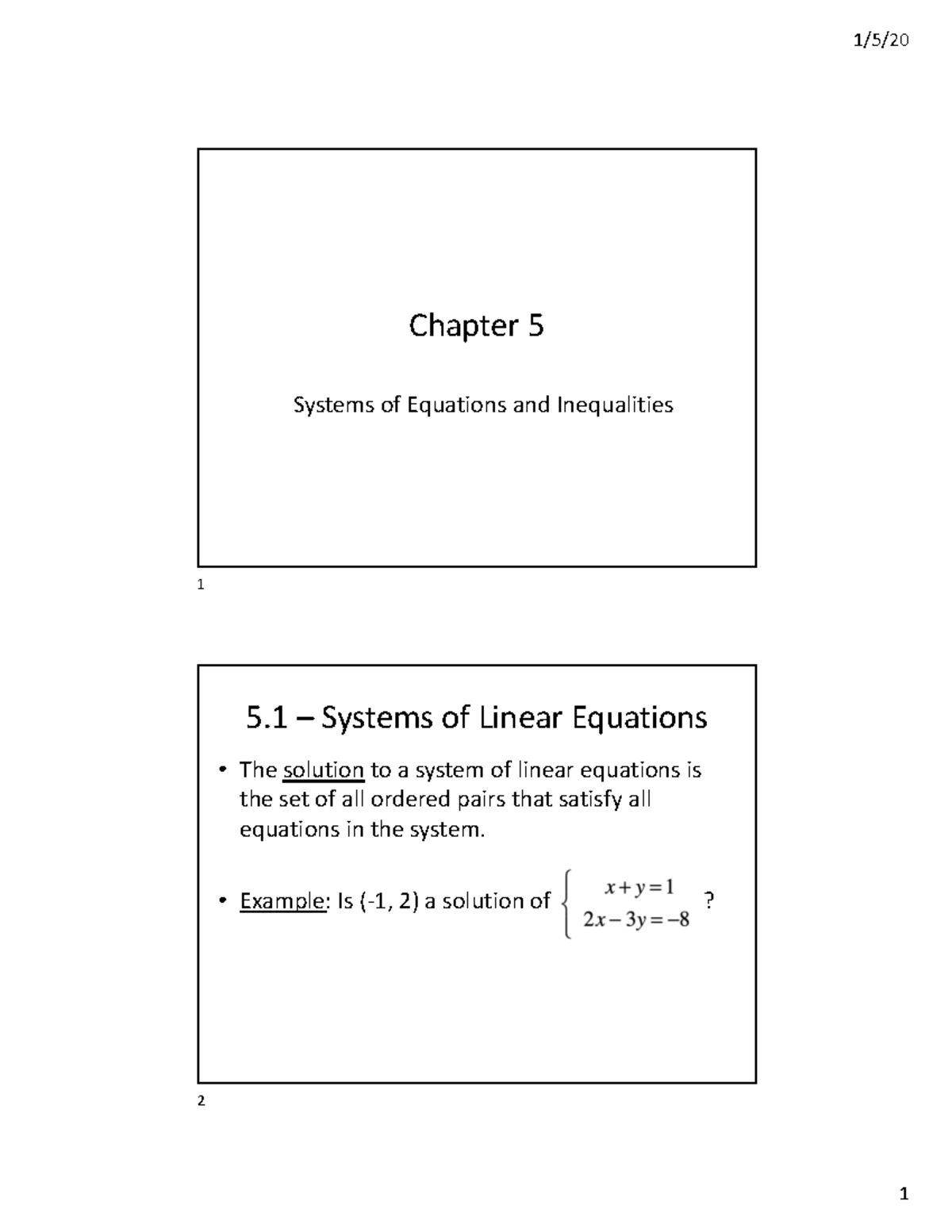 Unit 4 Slides (2 page)-1 - Chapter 5 Systems of Equations and ...