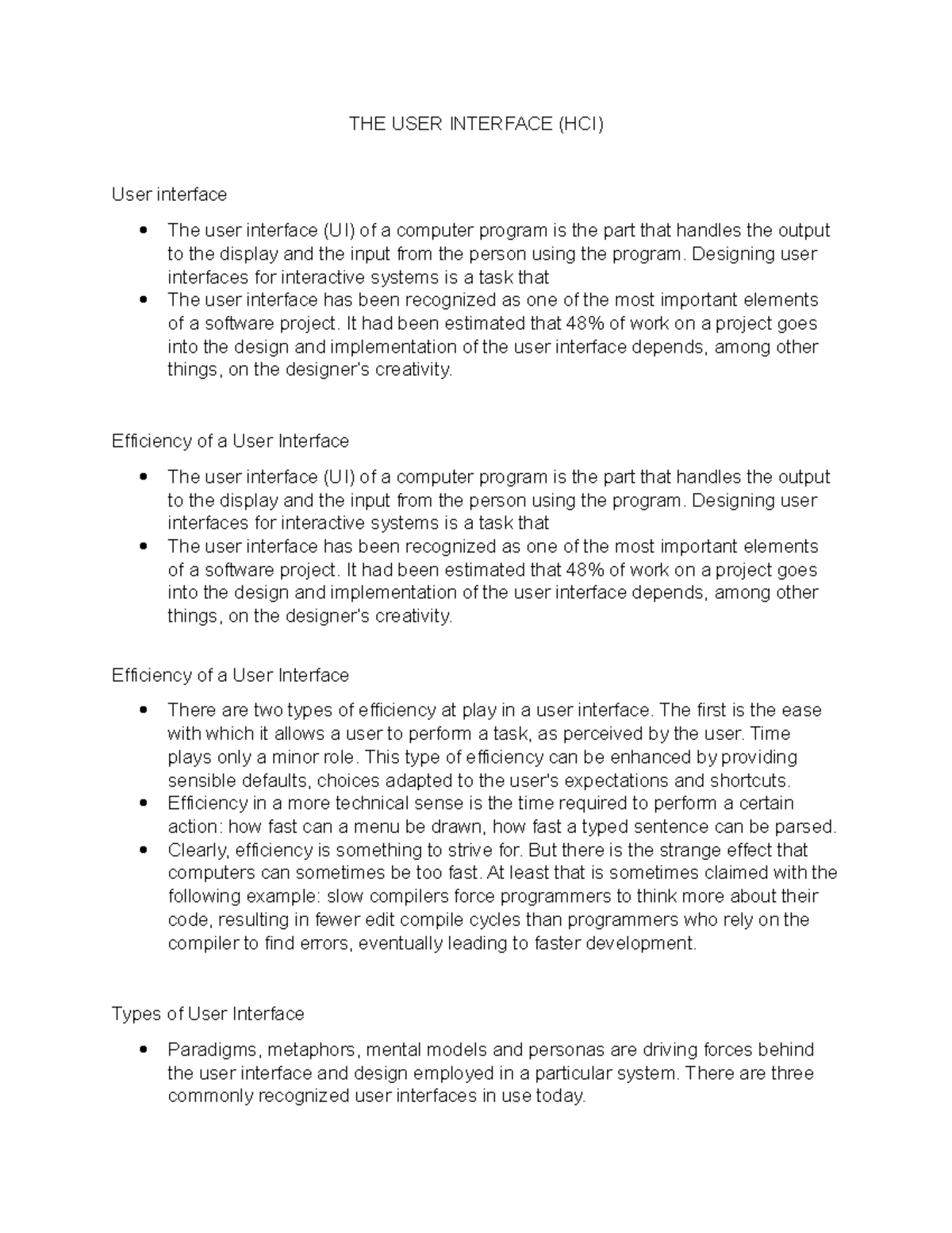 The user interface Human Computer Interaction - THE USER INTERFACE (HCI ...