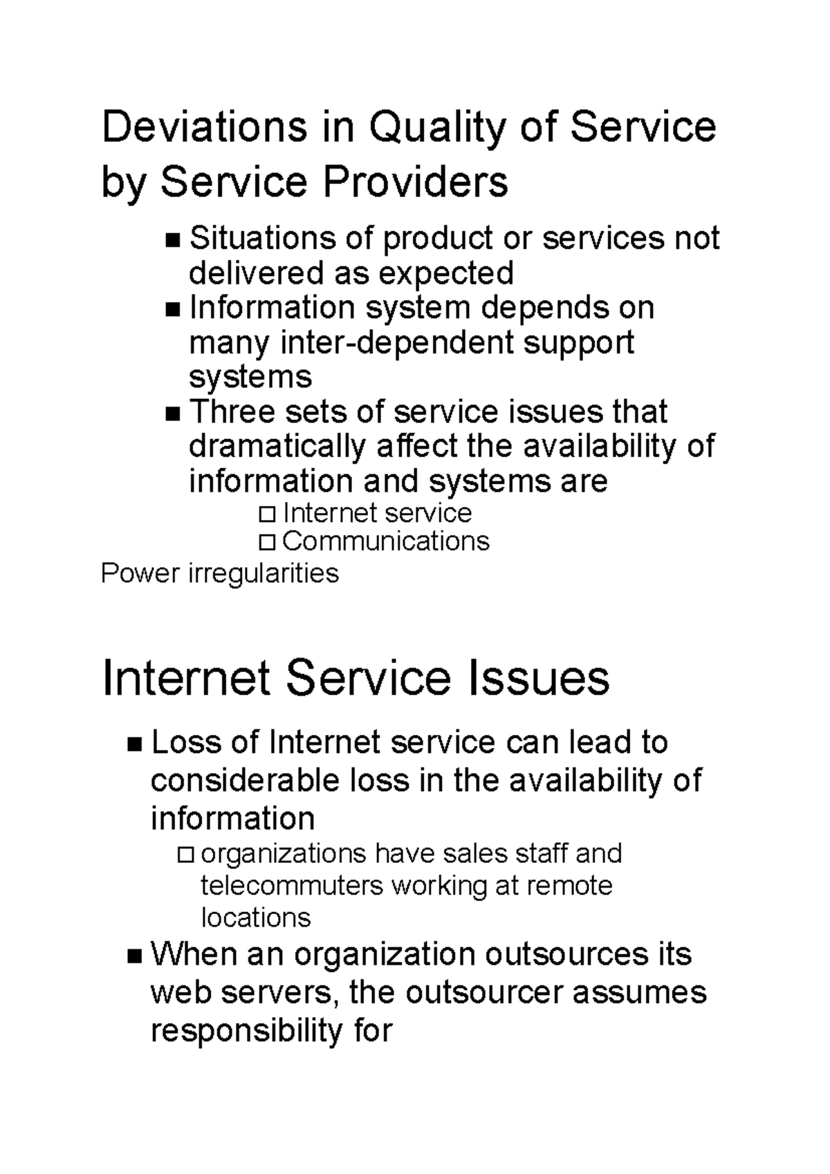Deviations in Quality of Service by Service Providers - Deviations in Quality of Service by ...
