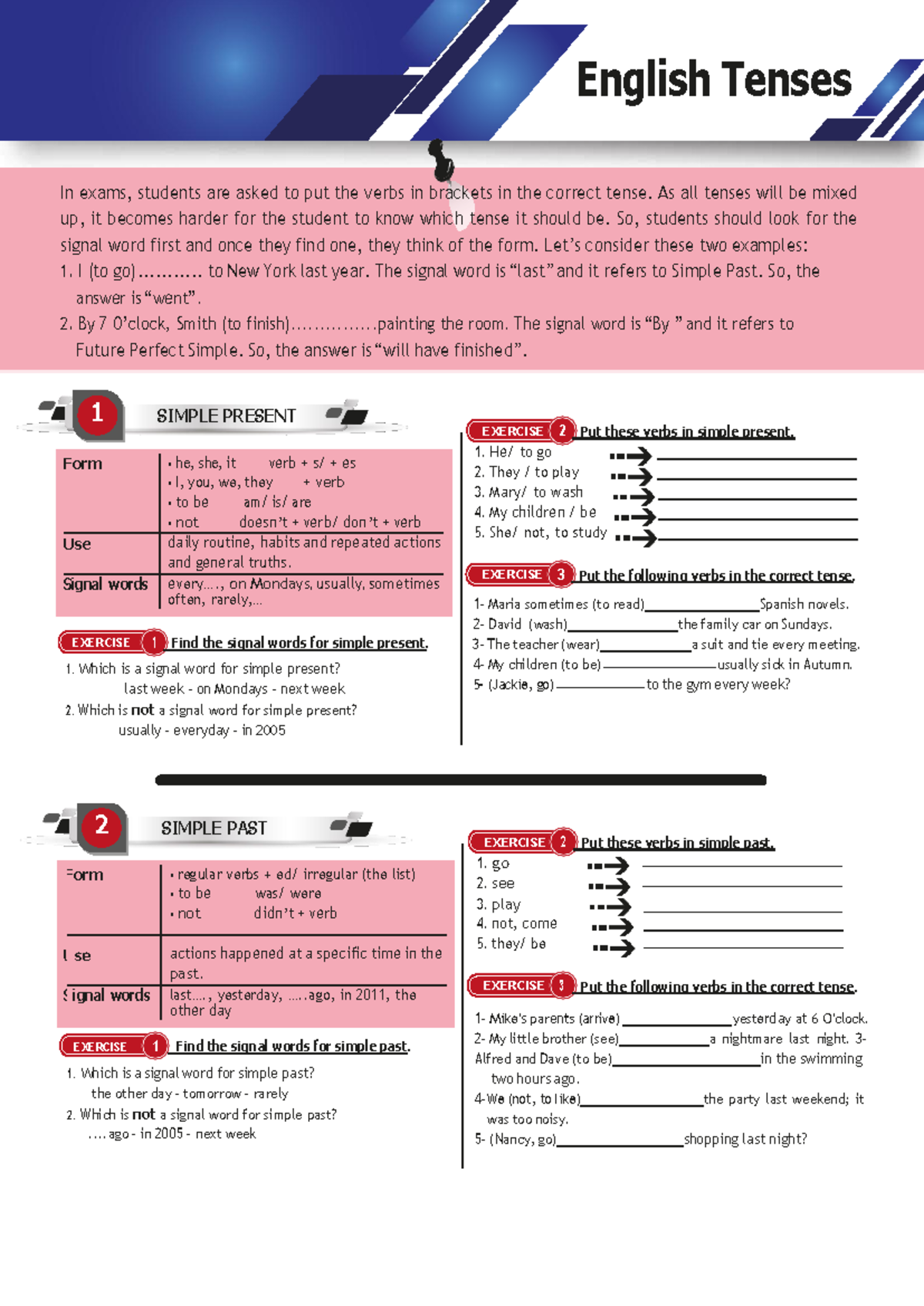 English-tenses-summary-and-exercises - U S EXERCISE 1 Find the signal ...