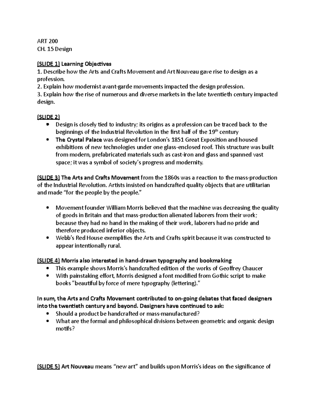 CH. 15 Design - transcript of the chapter 15 lecture - ART 200 CH. 15 Design (SLIDE 1) Learning ...