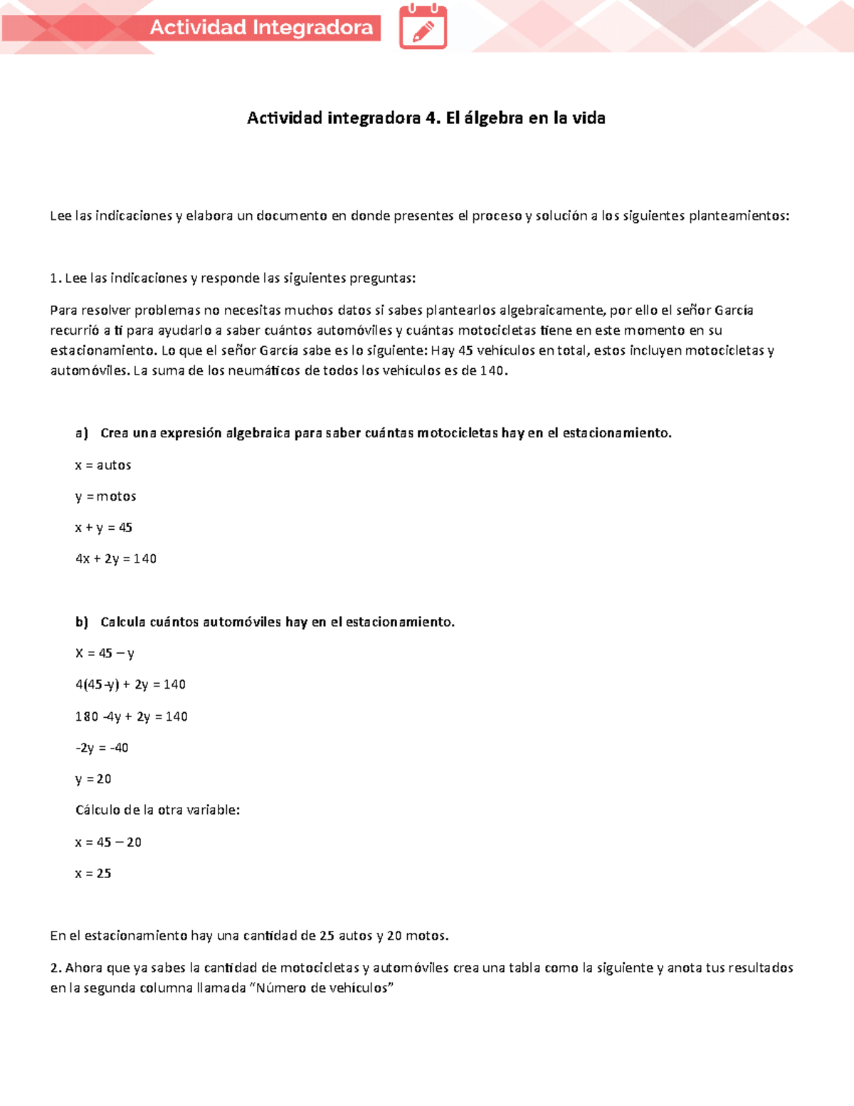 Actividad integradora 4. El álgebra en la vida Modulo 11 Bloque A - Actividad integradora 4. El ...