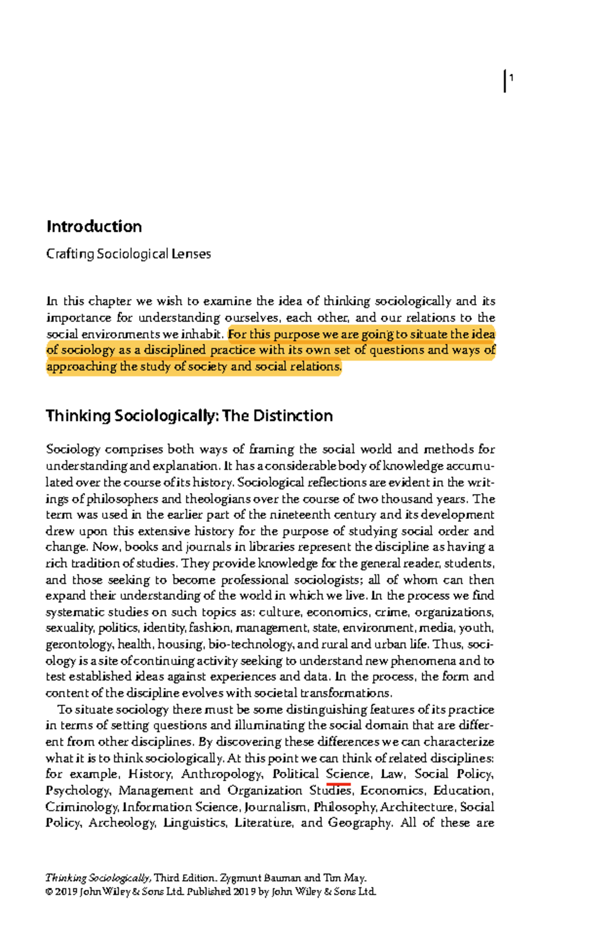 1.2. Bauman - Thinking Sociologically - Introduction ####### Crafting ...