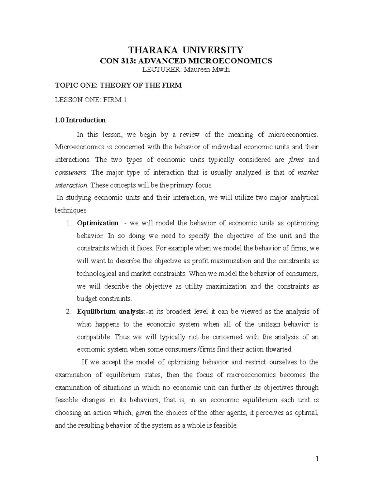 Econ 313, Notes, Fine Copy - ####### THARAKA UNIVERSITY CON 313 ...