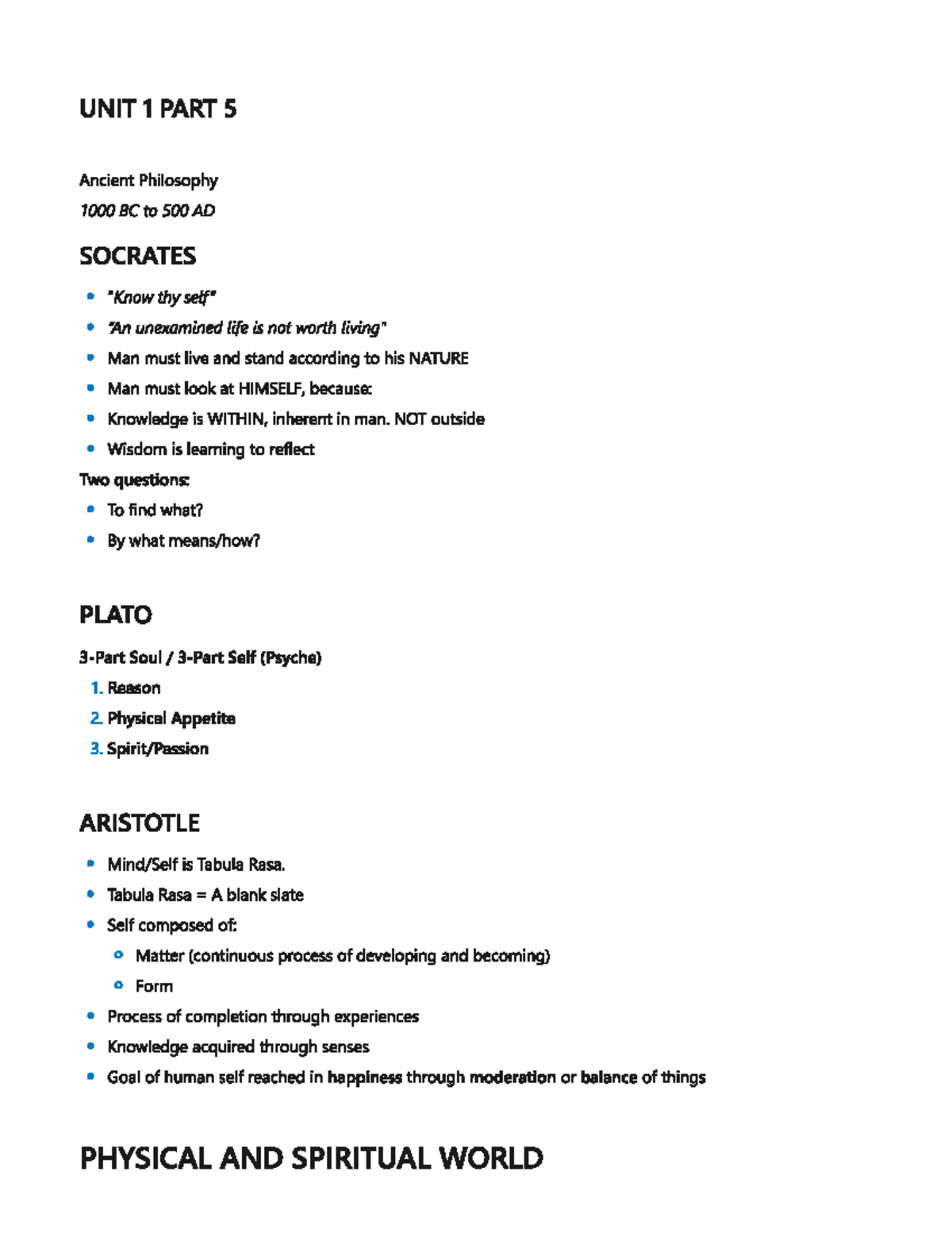 Philo Notes - UNIT 1 PART 5 Ancient Philosophy BC to 500 AD SOCRATES ...