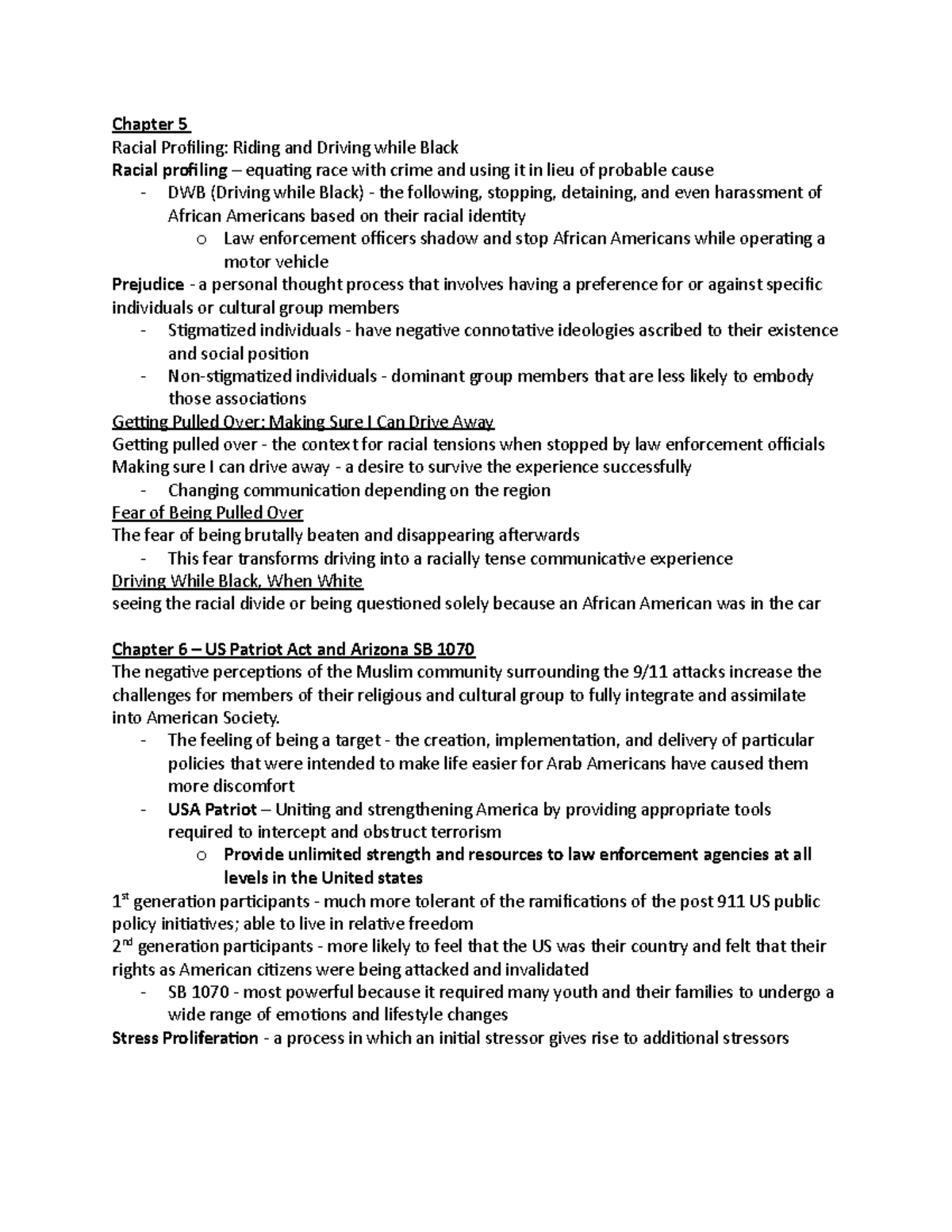 Chapter 5 + 6 - Dr. Lang - Chapter 5 Racial Profiling: Riding and ...