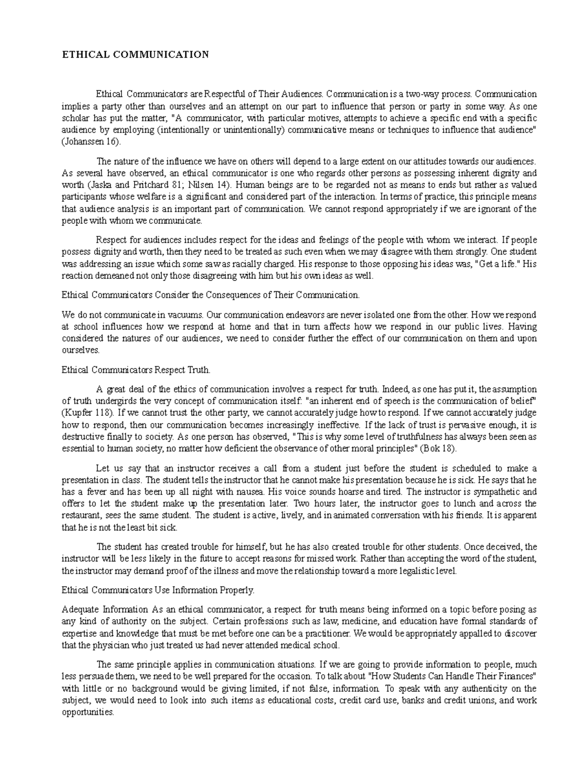 Ethics in Communication 3 - ETHICAL COMMUNICATION Ethical Communicators ...