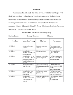 PSY7707U6A - Functional Analysis Observation Form (FAOF) filled out ...