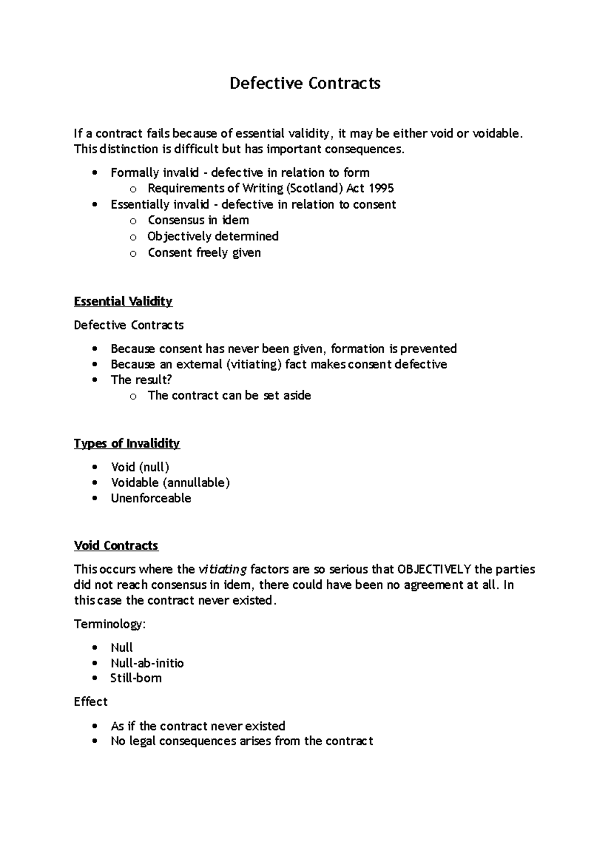 8. Defective Contracts - Defective Contracts If a contract fails ...