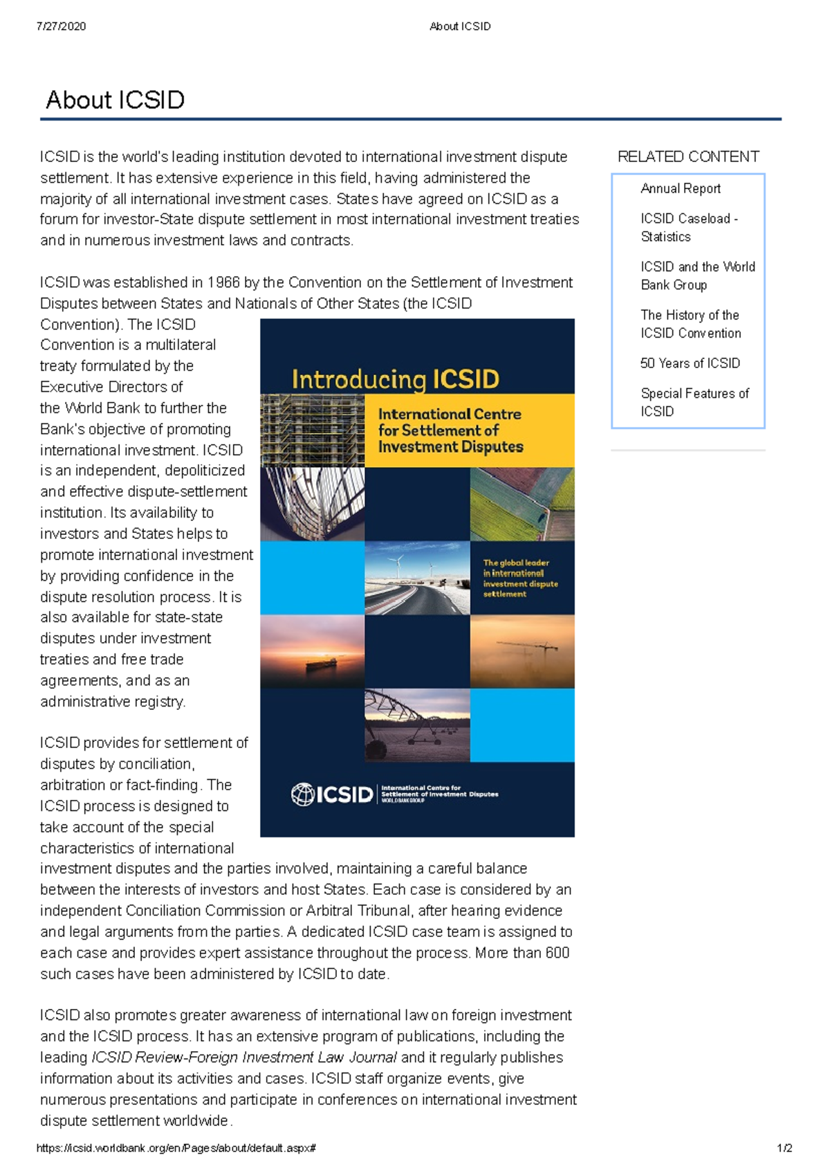 An introduction to the ICSID International Convention - 7/27/2020 About ...