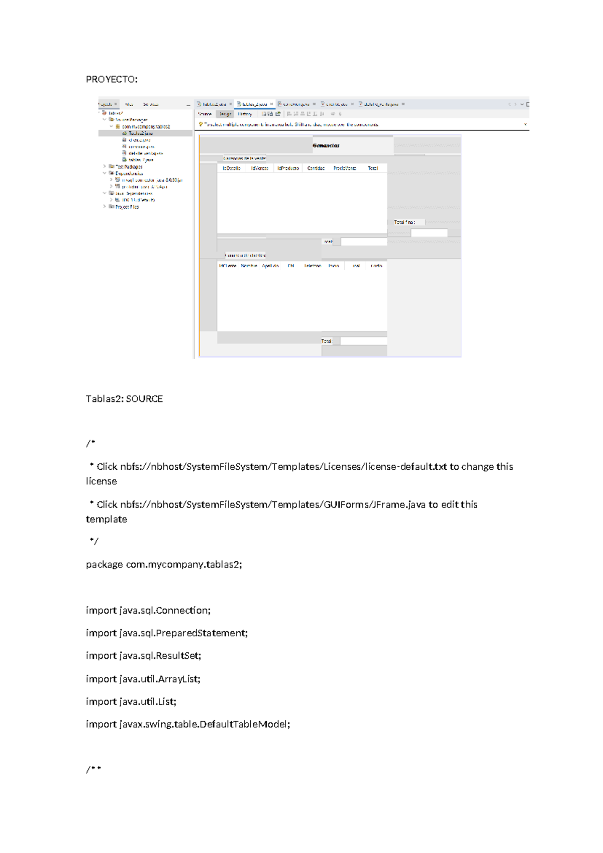 Codigos - gggggg - PROYECTO: Tablas2: SOURCE /* * Click - Studocu