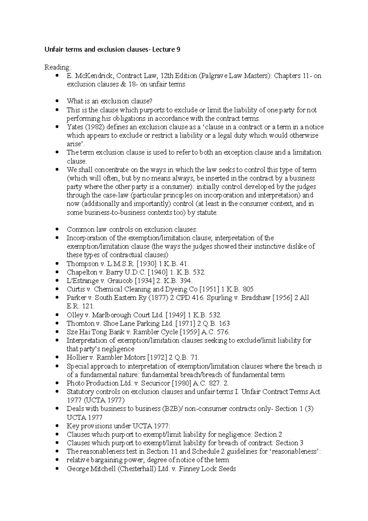 Unfair terms and exclusion clauses - McKendrick, Contract Law, 12th ...