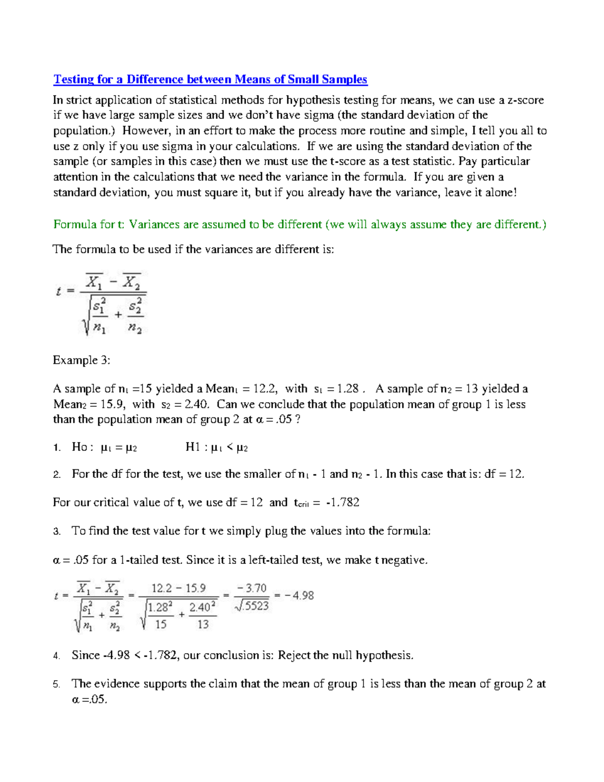 Ch9Part2Rev SP 21 - Lecture notes - testing for a difference between ...