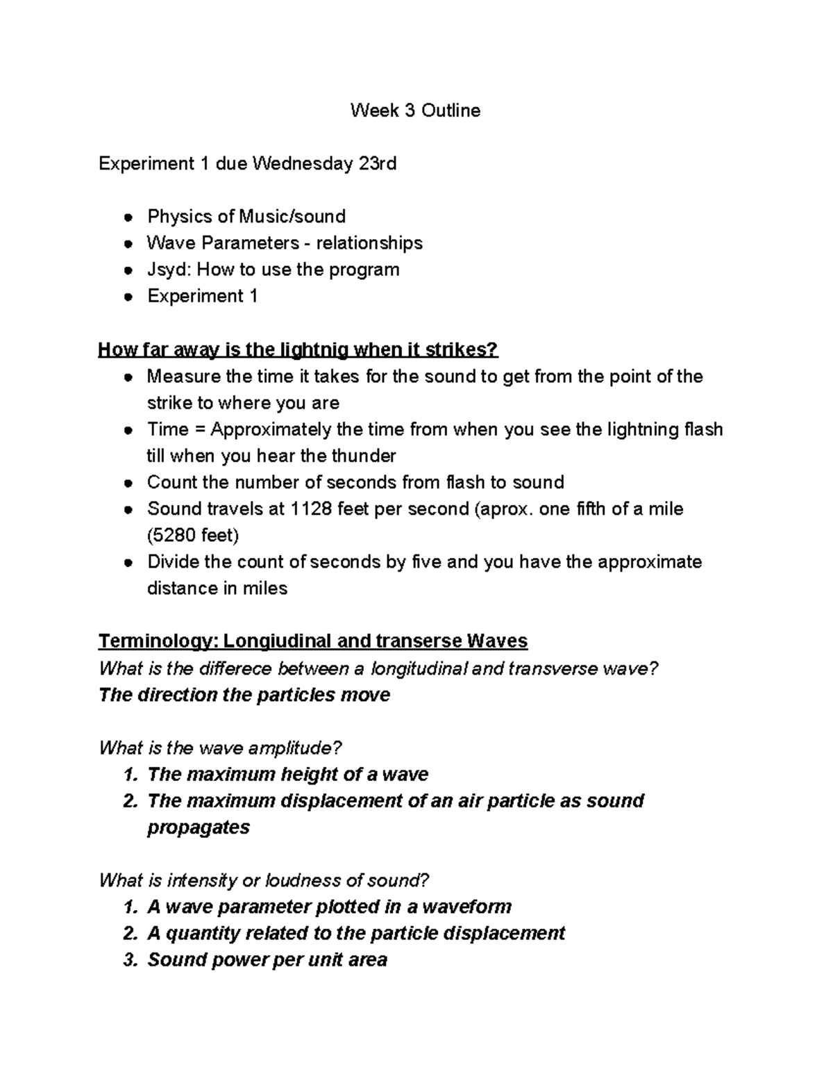 PHYS 305 Week 3 lecture outline - Week 3 Outline Experiment 1 due ...