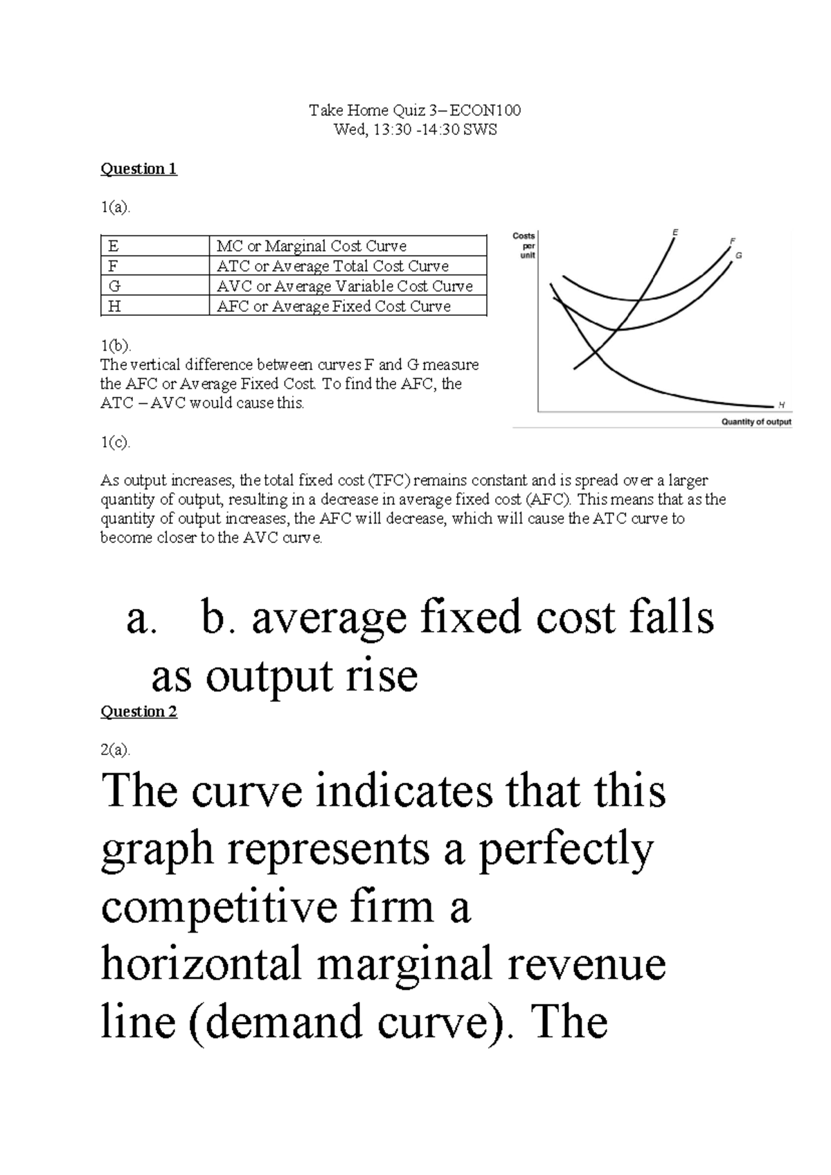 ECON 100 Quiz 3 (Final) - Take Home Quiz 3– ECON Wed, 13:30 -14:30 SWS ...