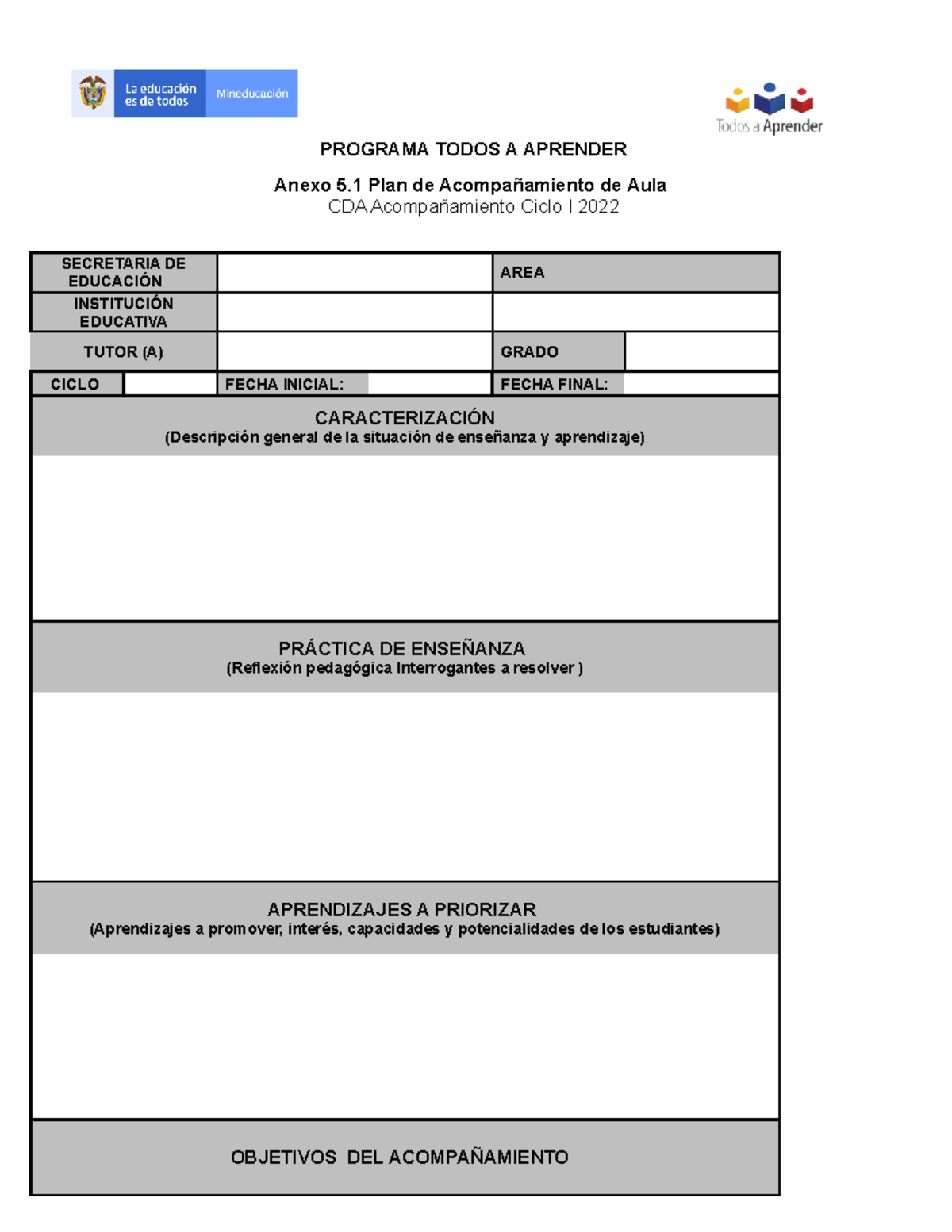Anexo 5.1 Plan de Acompañamiento en Aula AA - PROGRAMA TODOS A APRENDER ...