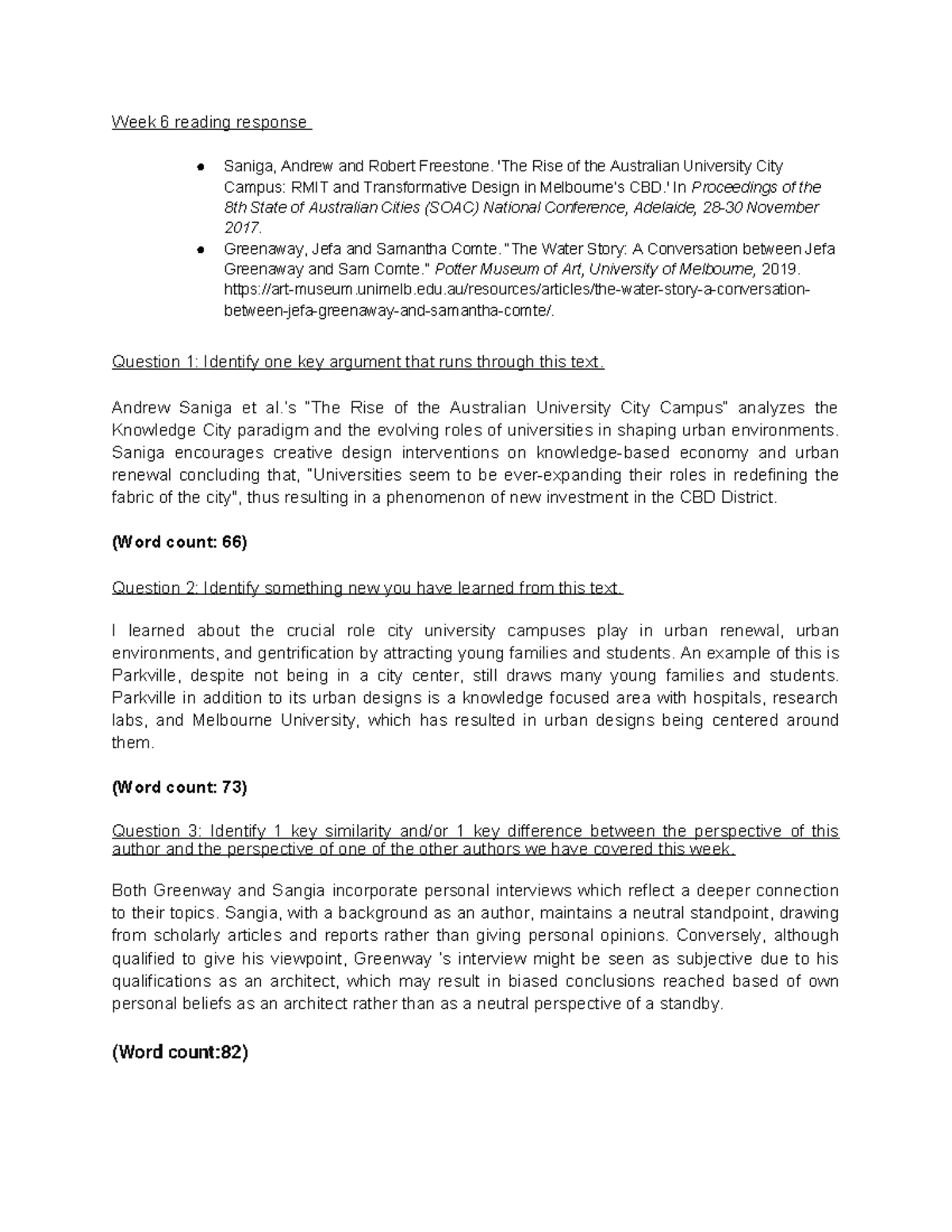 Week 6 reading response - Week 6 reading response Saniga, Andrew and ...