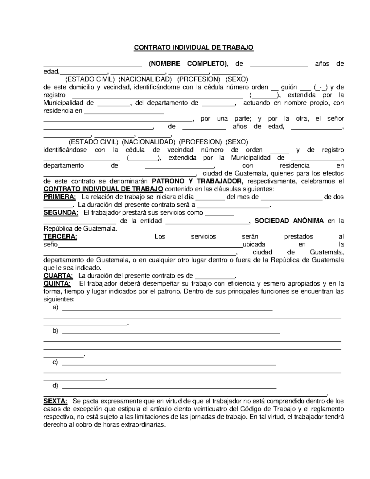 Modelo base contrato individual de trabajo - CONTRATO INDIVIDUAL DE TRABAJO - Studocu
