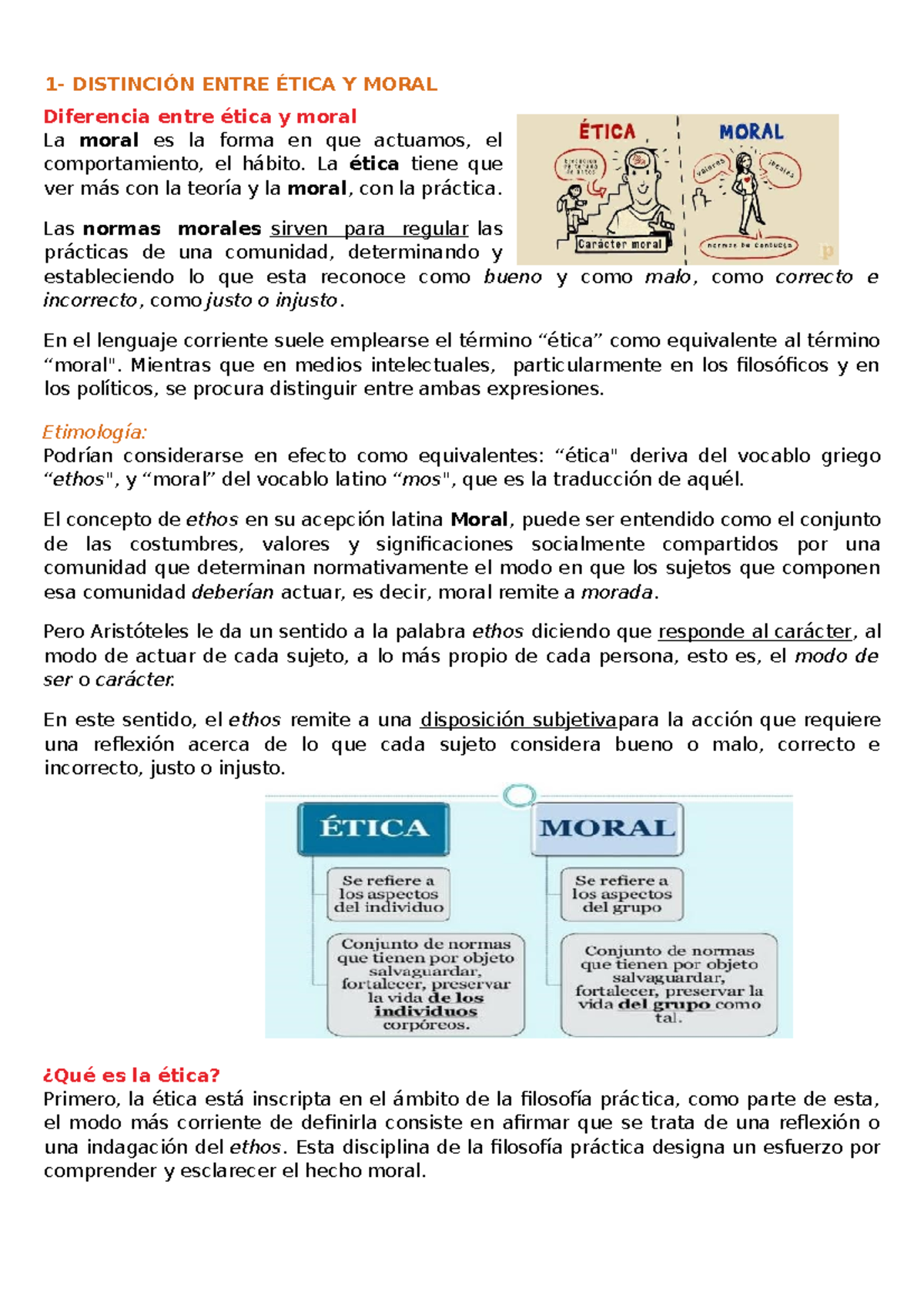 Rsumn TICA M1 Imprimir - kkkkkk - 1- DISTINCIÓN ENTRE ÉTICA Y MORAL Diferencia entre ética y ...