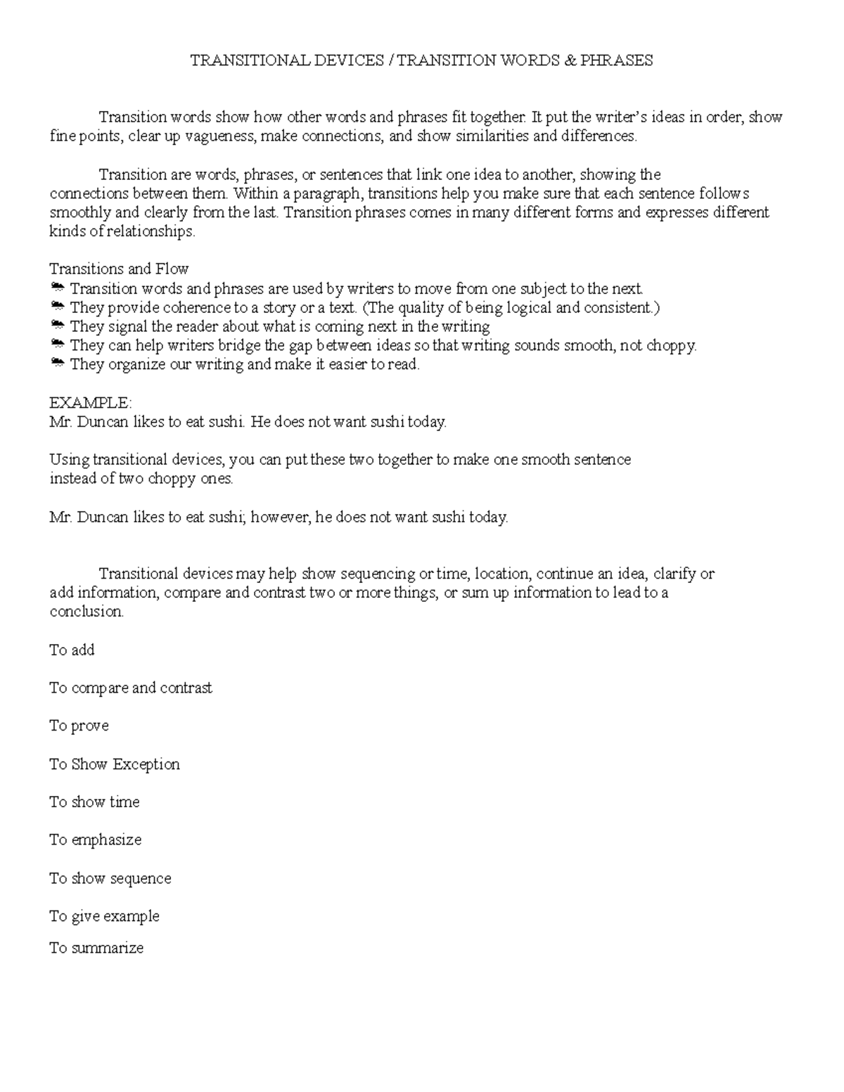 GE-IER - Transitional Devices - TRANSITIONAL DEVICES / TRANSITION WORDS & PHRASES Transition ...