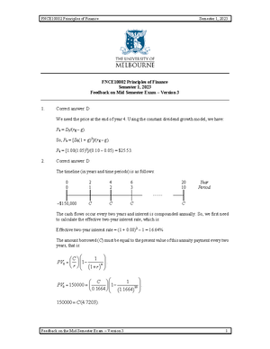 Mid Sem Exam Cover and Formula Sheet Pages - FNCE10002 Principles of ...