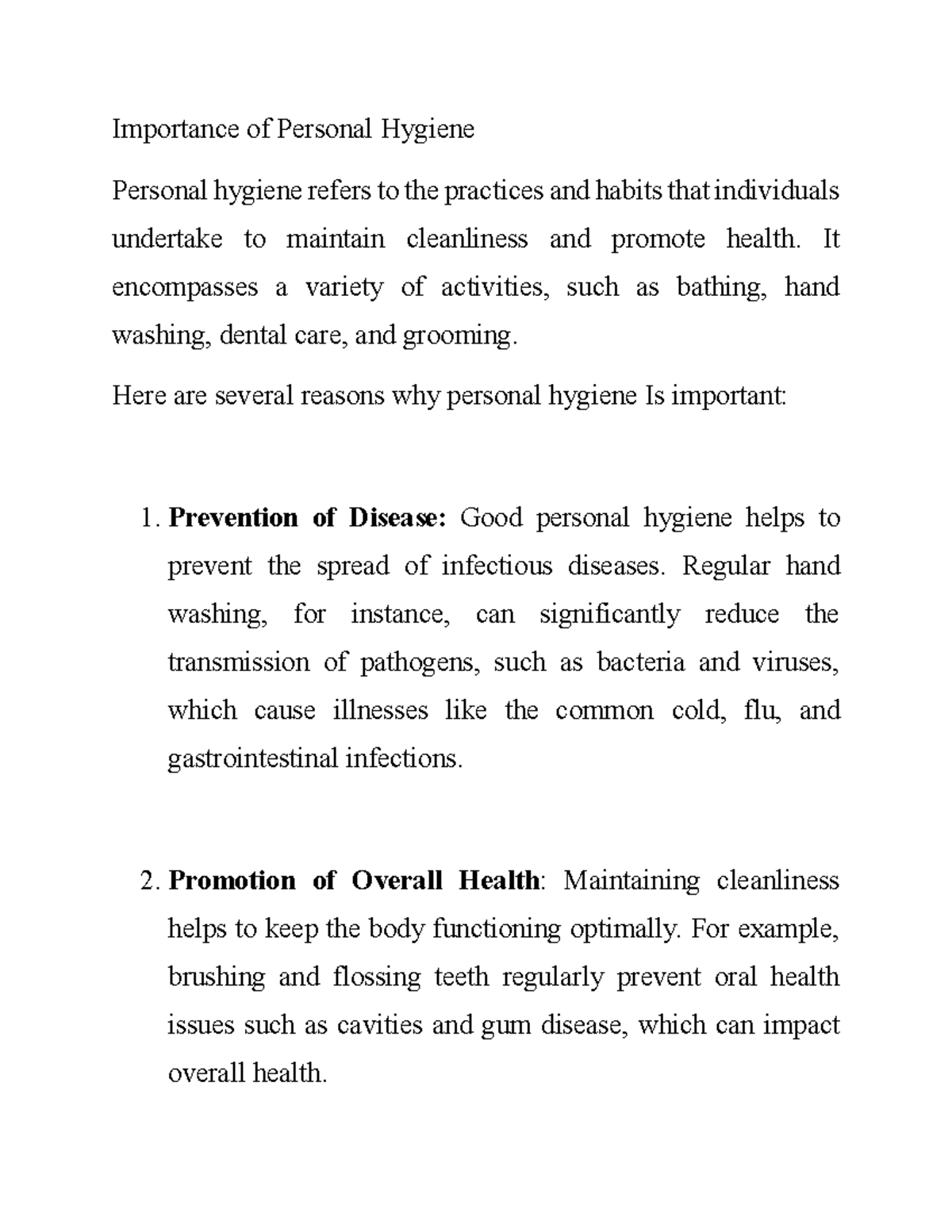 Personal hygiene importance - Importance of Personal Hygiene Personal ...