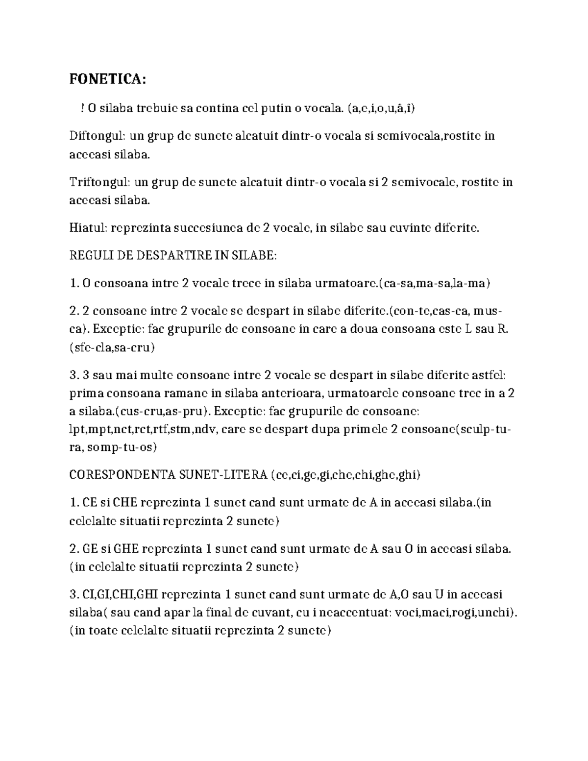 Fonetica - FONETICA: ! O silaba trebuie sa contina cel putin o vocala ...