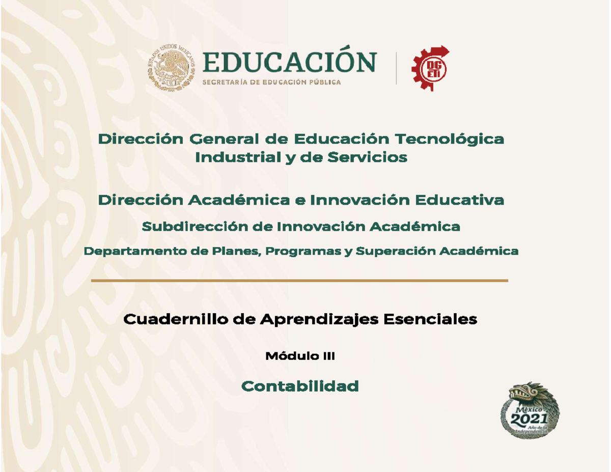 Contabilidad Módulo III-Cuadernillo costos - Aprendizajes esenciales Carrera: CONTABILIDAD ...